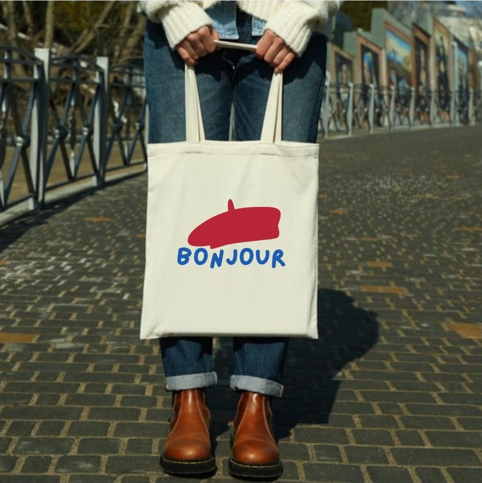 Bonjour, French Tote Bag, Aesthetic Tote Bag, French, Paris, Reusable ...