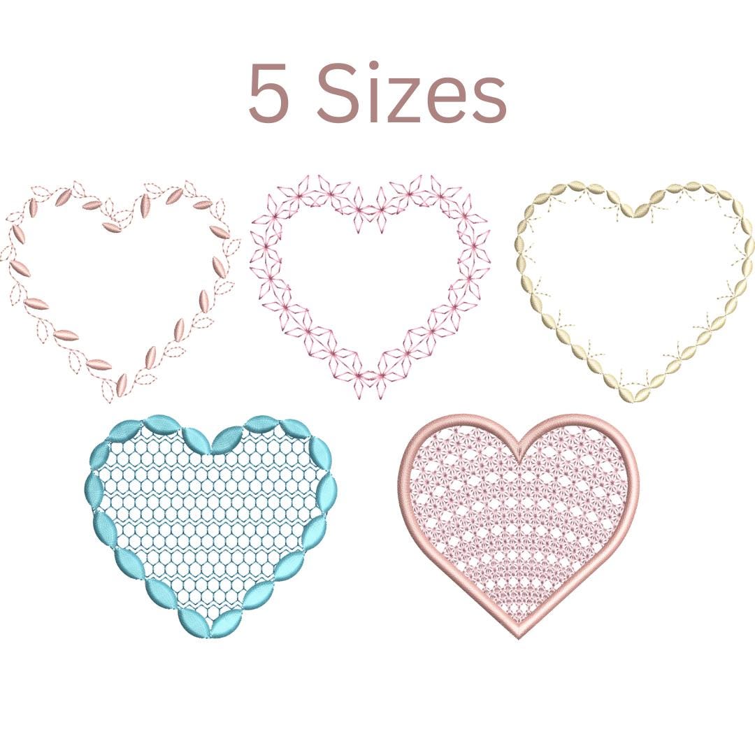 Coquette Heart Embroidery Design Bundle, Lace Bow Ribbon Pattern (5 ...
