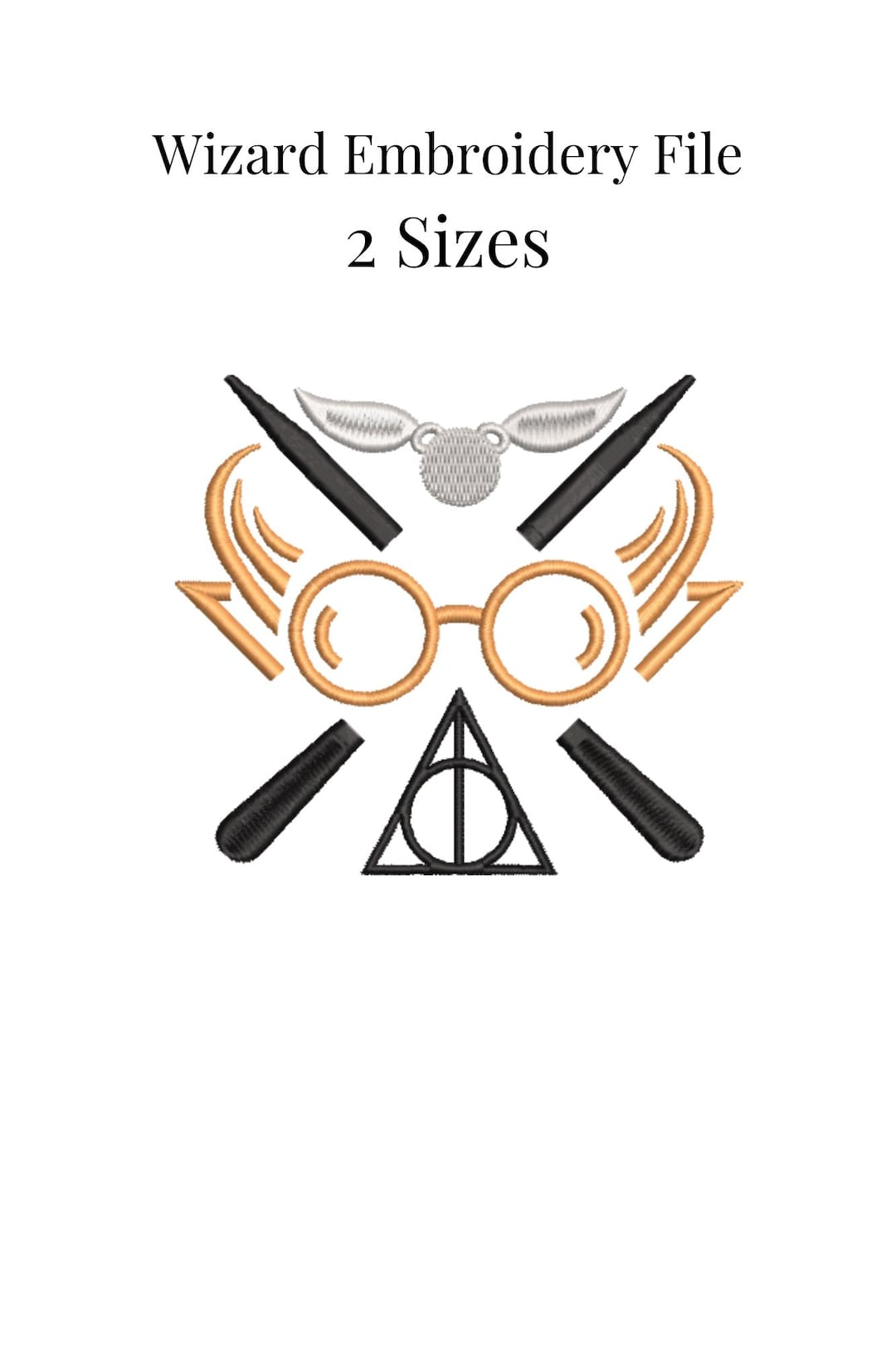 Wizard Embroidery Design – Magic Wand, Glasses, Golden Orb (digital ...