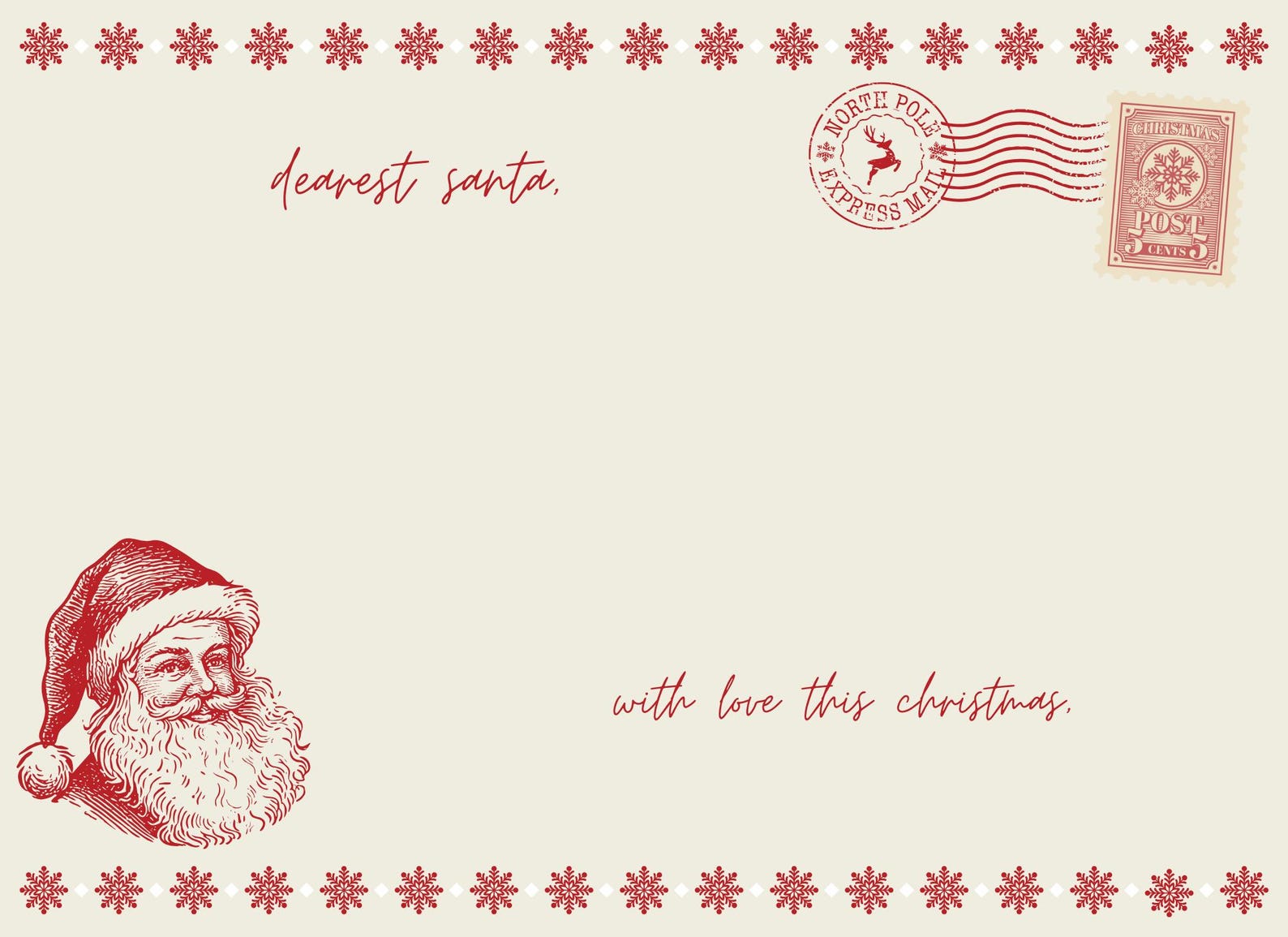 Vintage Santa Christmas Letter Post Card Template Download - Etsy