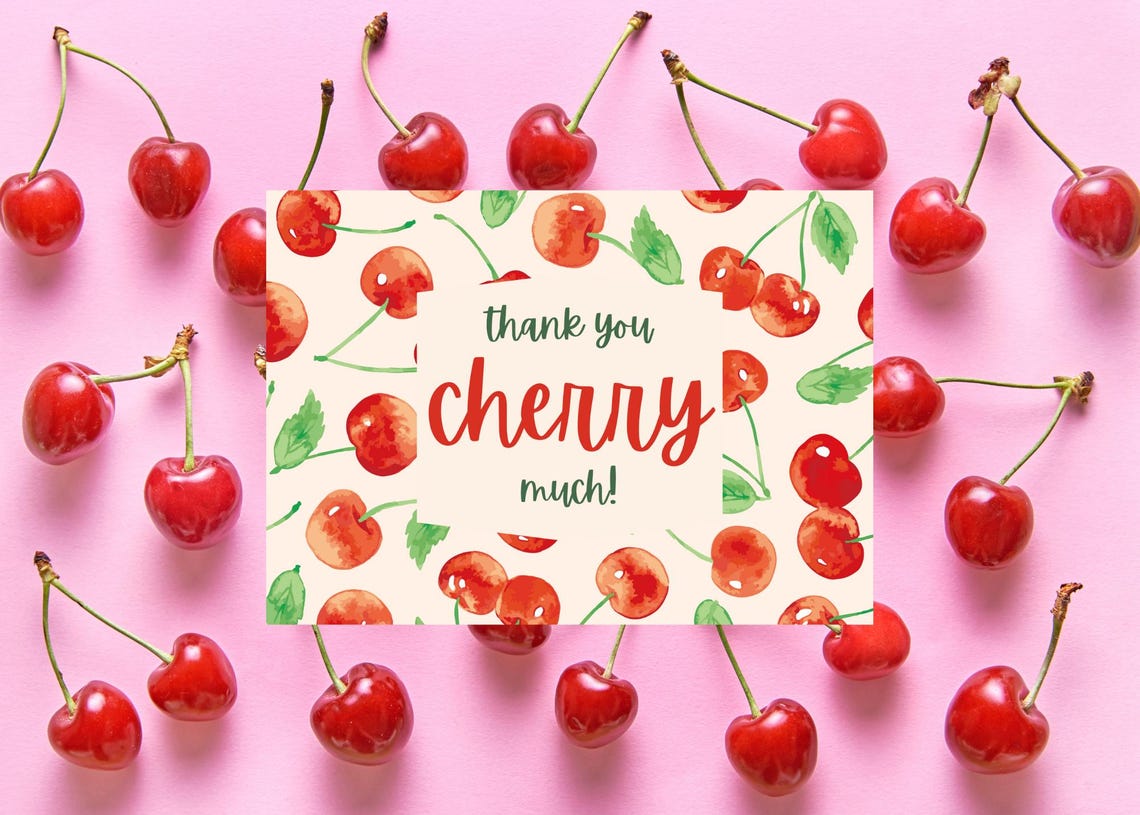 Thank You Cherry Much Thank You Card Canva Template Download - Etsy