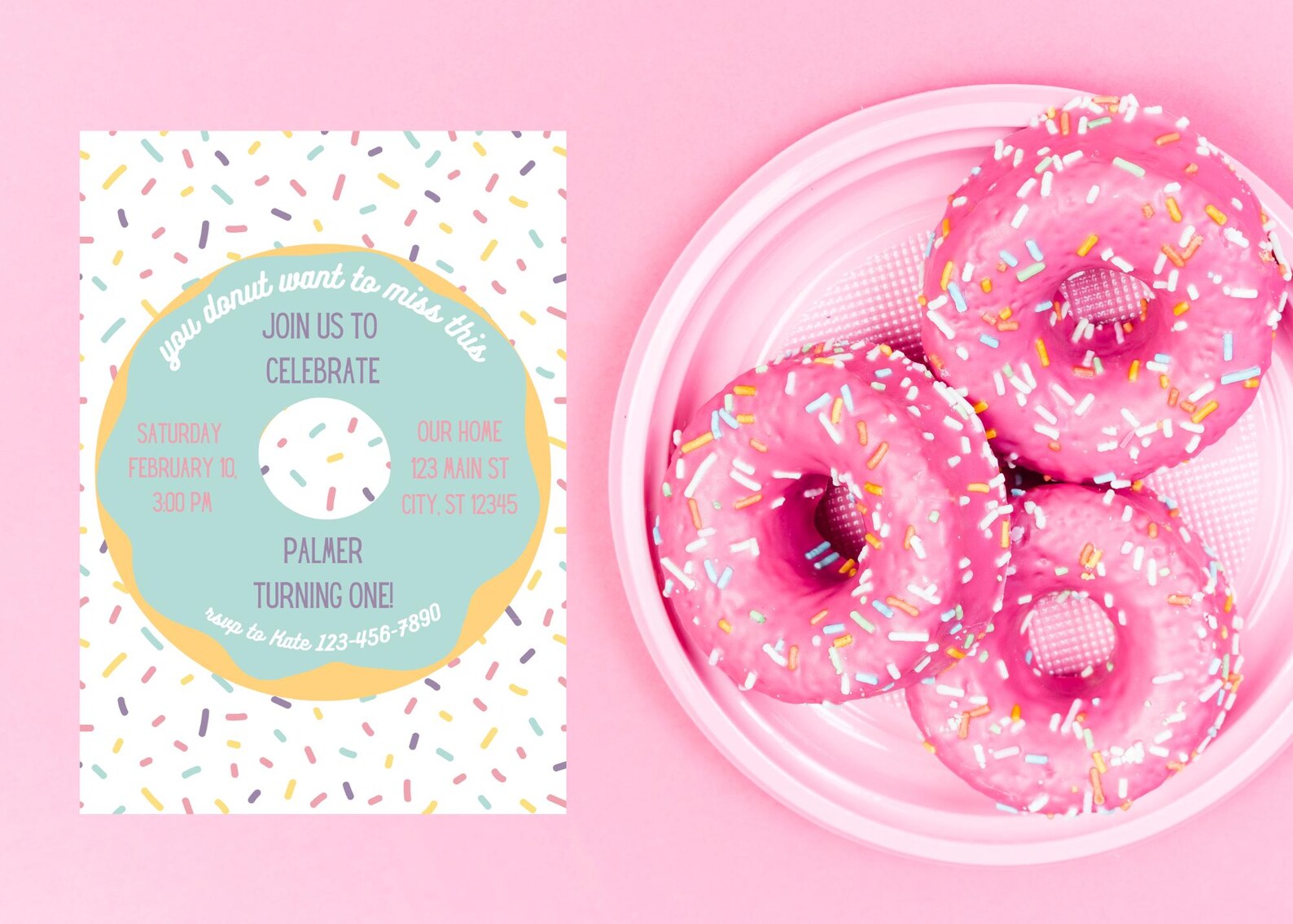 Donut Kids Birthday Party Invitation Template Download - Etsy