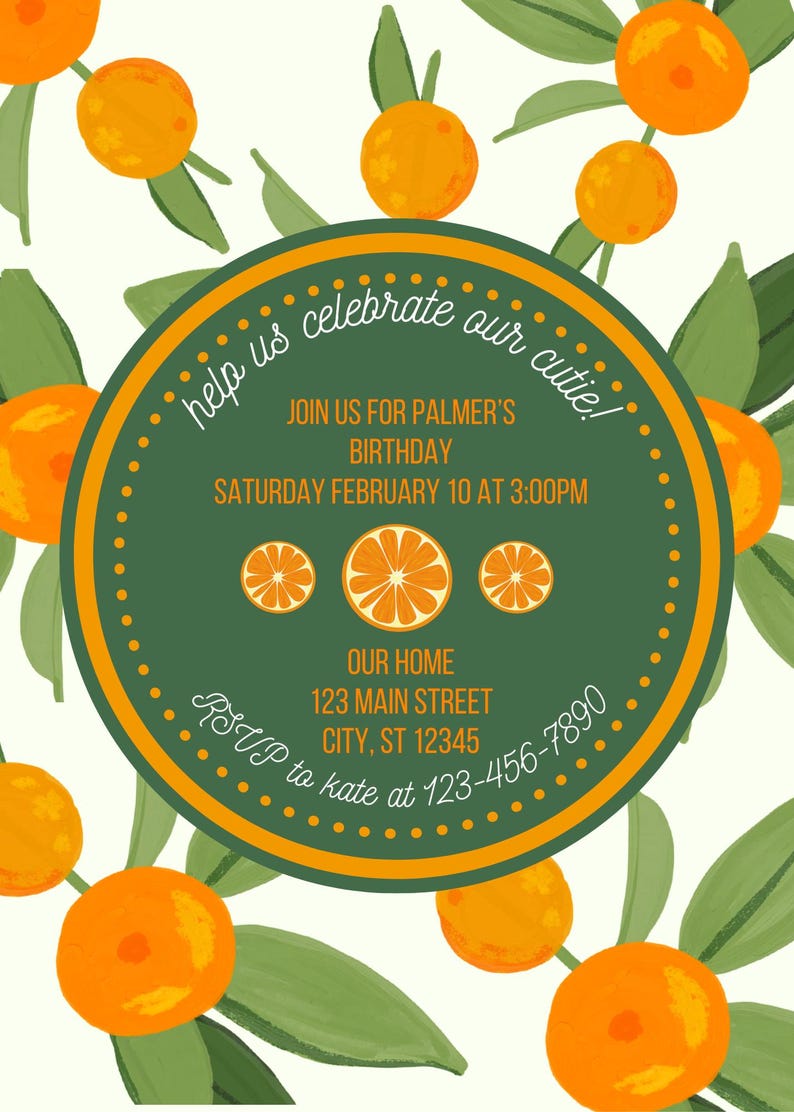 Cutie Orange Birthday Invitation Template Download - Etsy