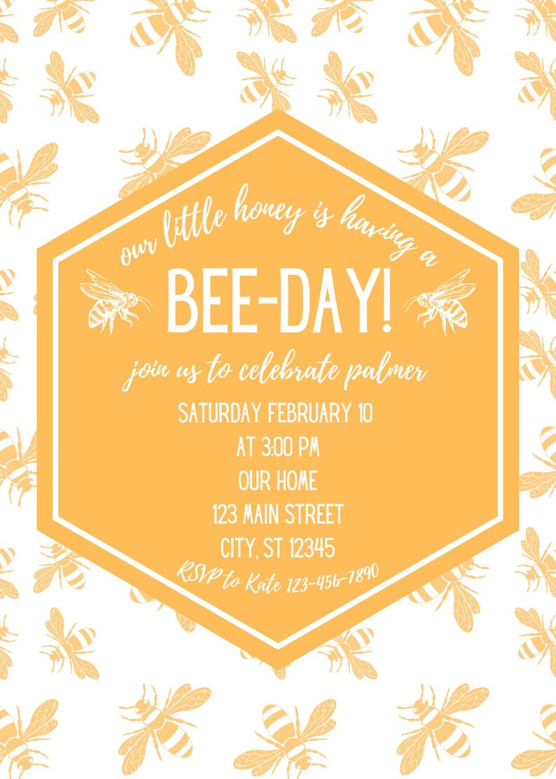 Happy Bee-day Honey Bee Canva Template Birthday Invite - Etsy