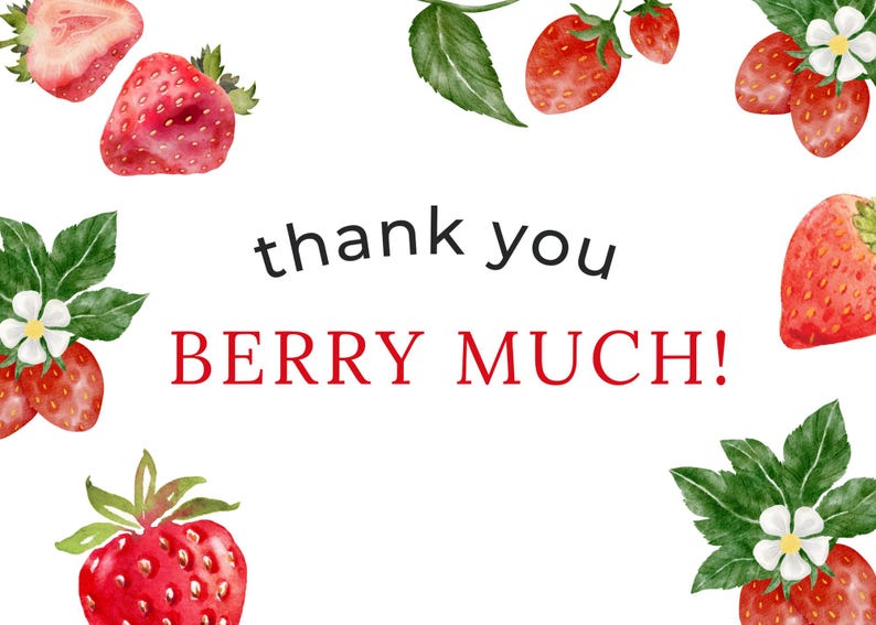 Thank You Berry Much Thank You Card Template Download - Etsy