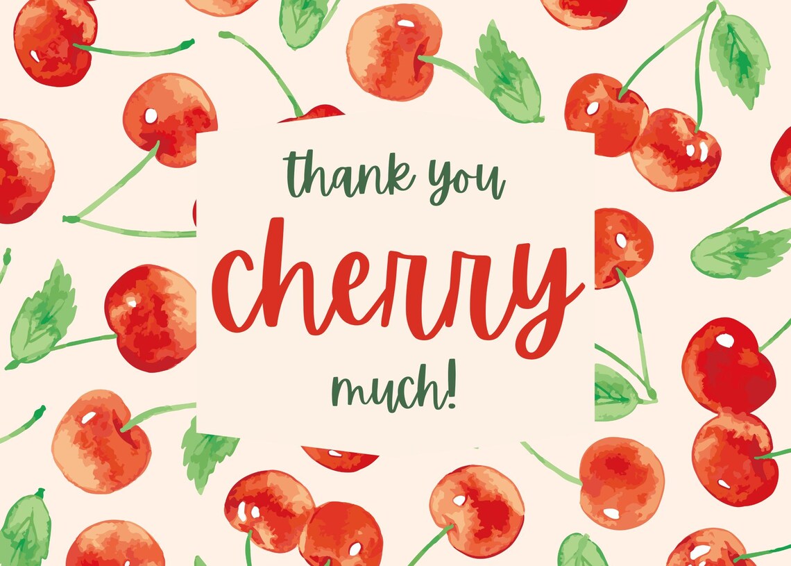 Thank You Cherry Much Thank You Card Canva Template Download - Etsy