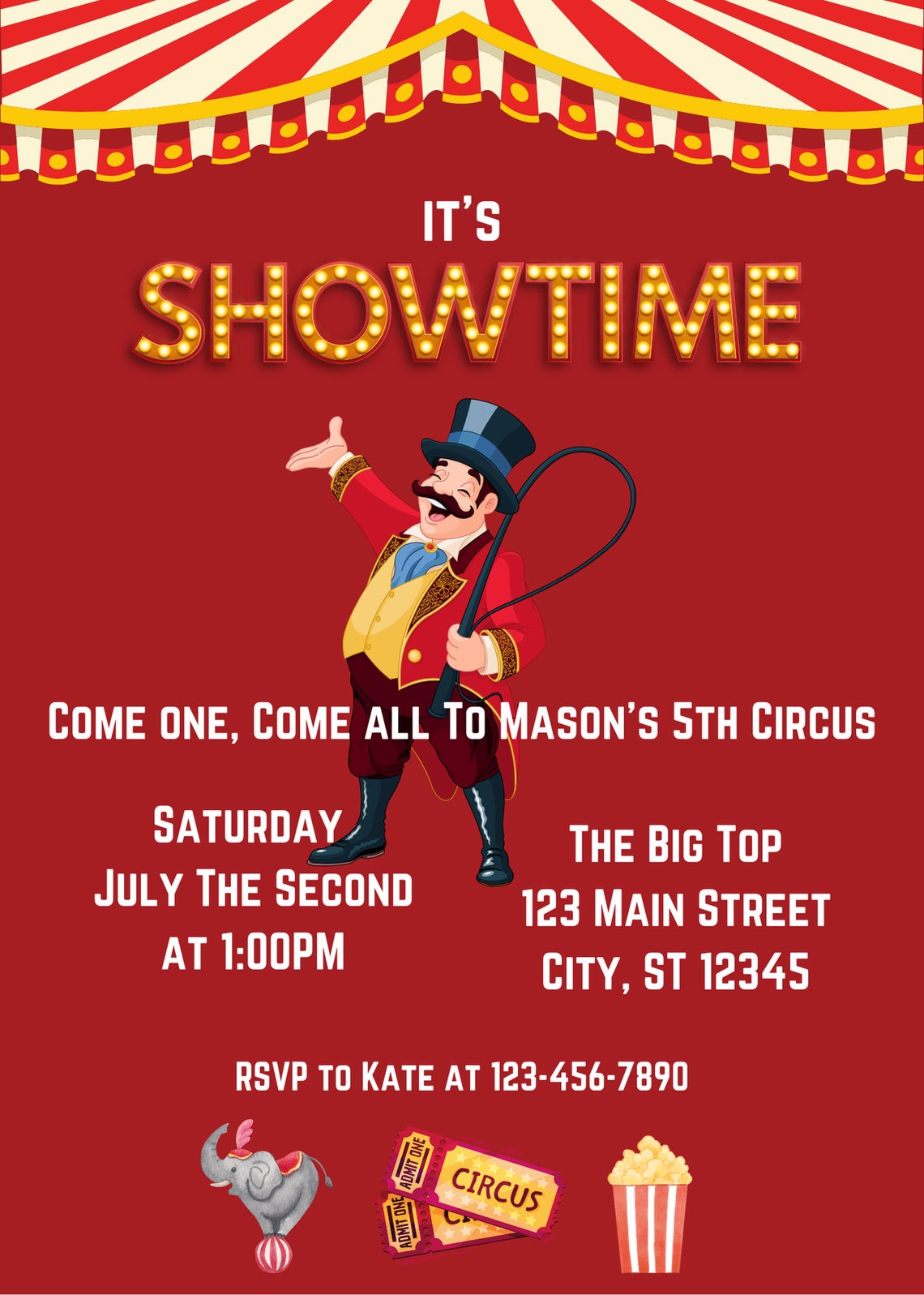 Canva Template Circus Party Invite Template Download - Etsy