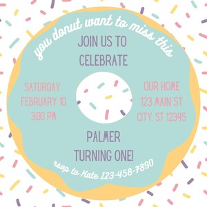 Donut Kids Birthday Party Invitation Template Download - Etsy