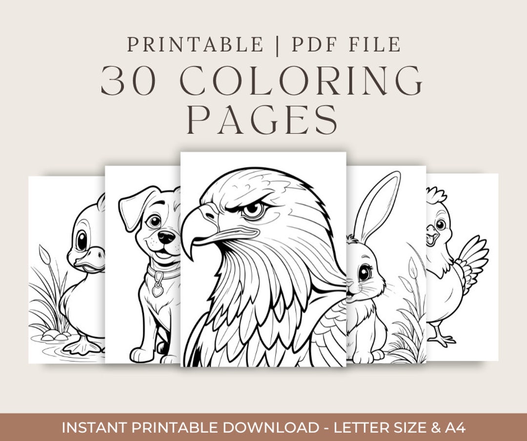 Cute Animal Coloring Pages – 30 Printable Kids & Adults Sheets (PDF ...