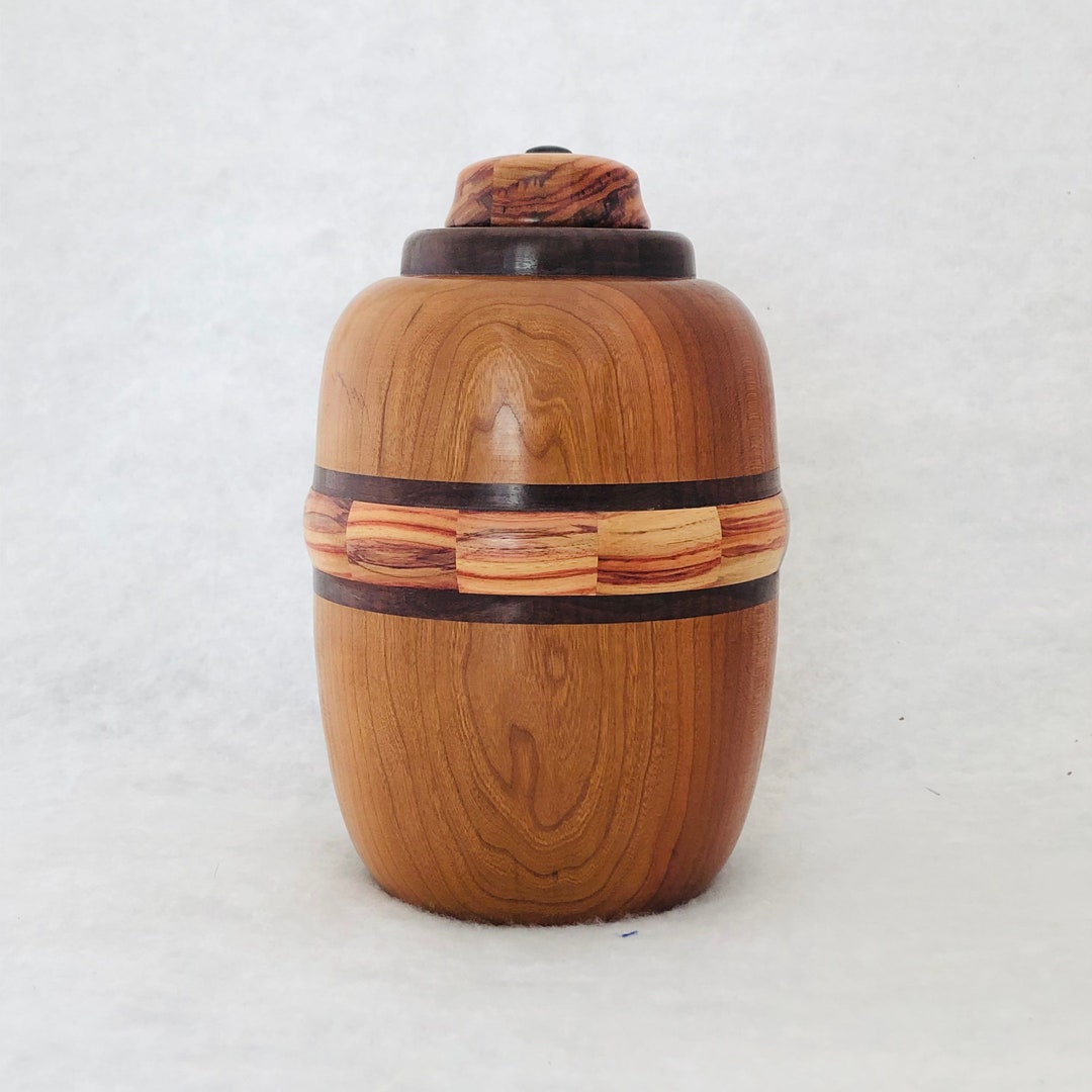 Wood Cremation Urn, Cherry, Pink Ivory, Ebony, Turned on a Lathe 95 ...