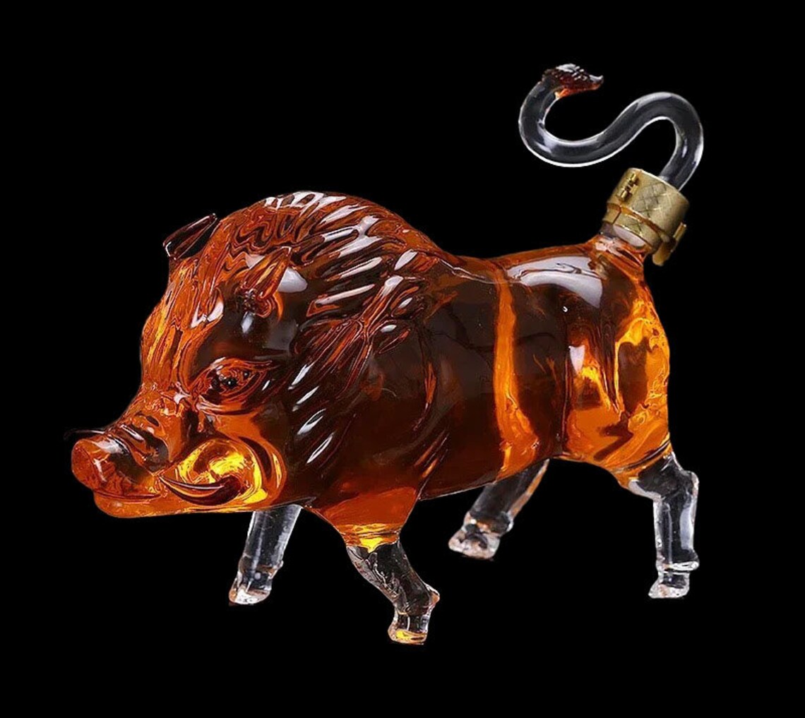Wild Boar Shape, Unique Lead-free Glass Whiskey Decanter 1000ML Perfect ...