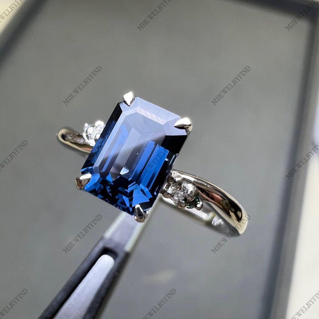 Vintage Design Emerald Cut Cobalt Blue Spinel Ring: 925 Sterling Silver ...