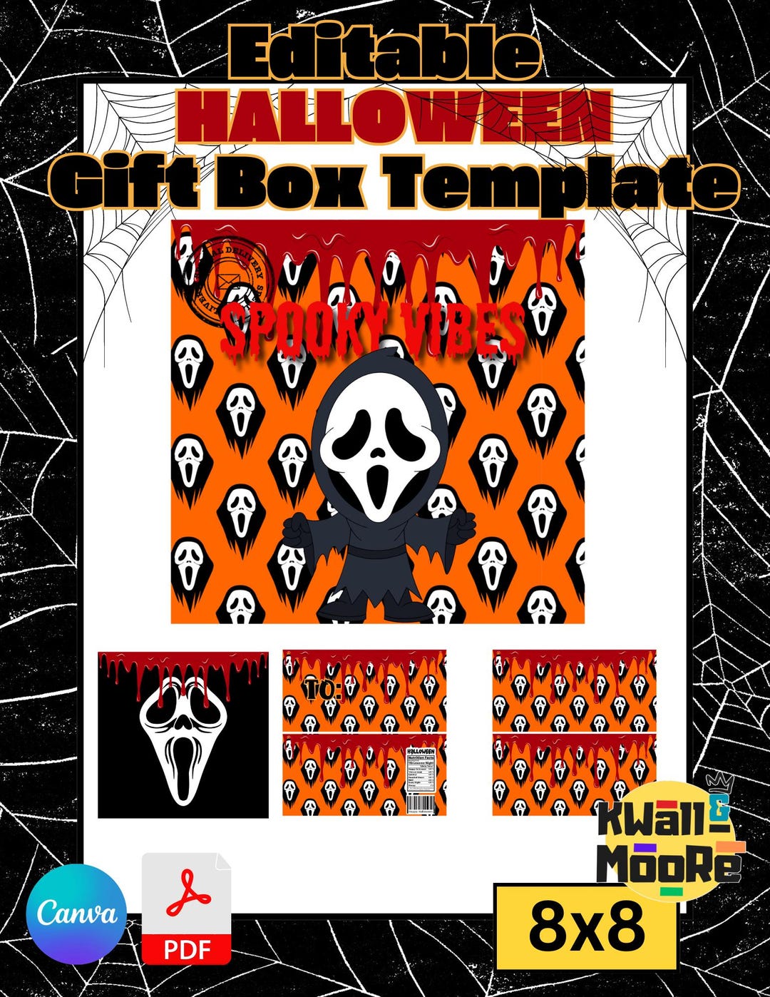 Editable Halloween Spooky Vibes Gift Box & Party Favor Bundle Template ...