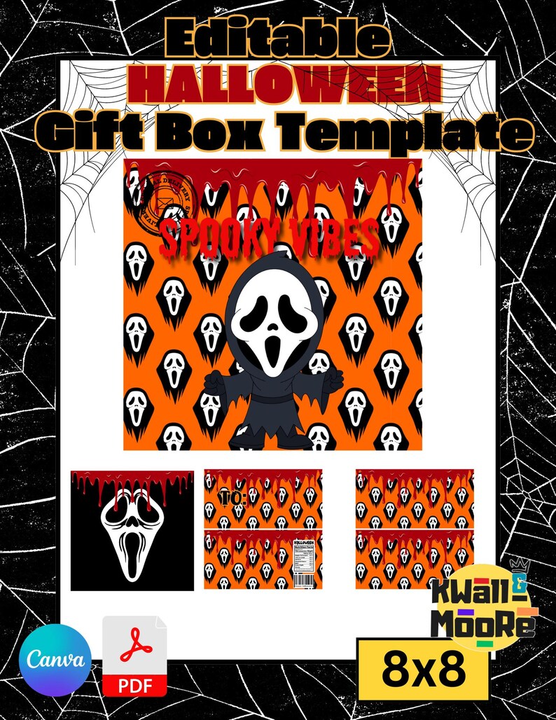 Editable Halloween Spooky Vibes Gift Box & Party Favor Bundle Template, Custom Gift Box, Favors ...