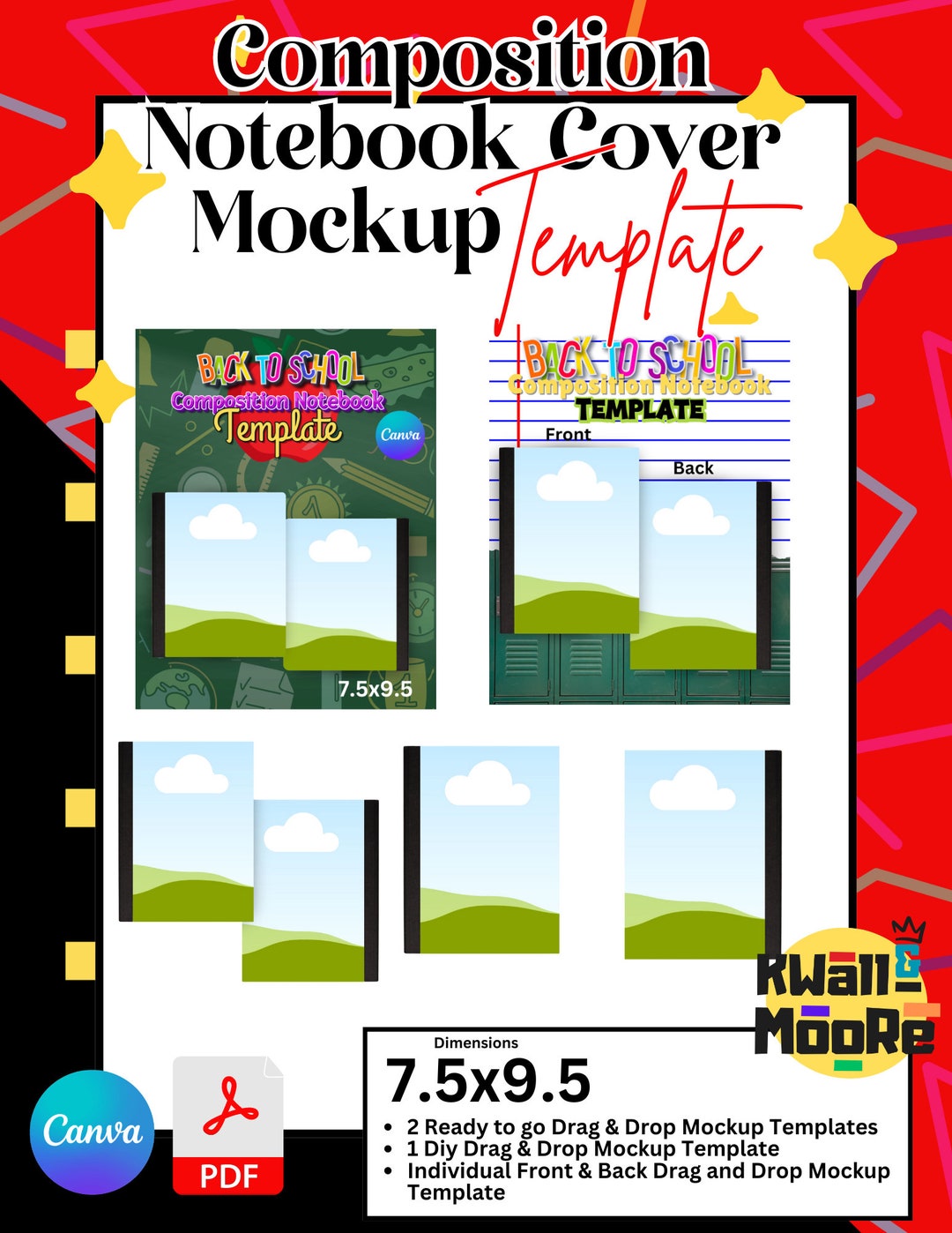 Composition Notebook Drag & Drop Template Mockup, Back to School Mockup ...