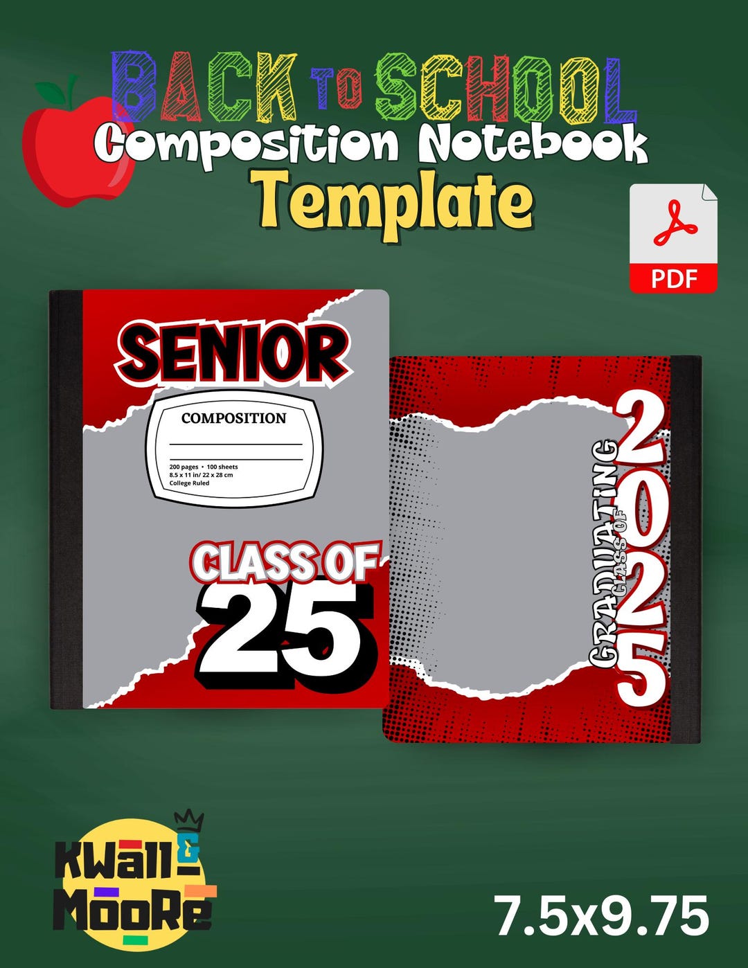 Gray & Red Senior Editable Composition Notebook Template, PDF, Digital ...