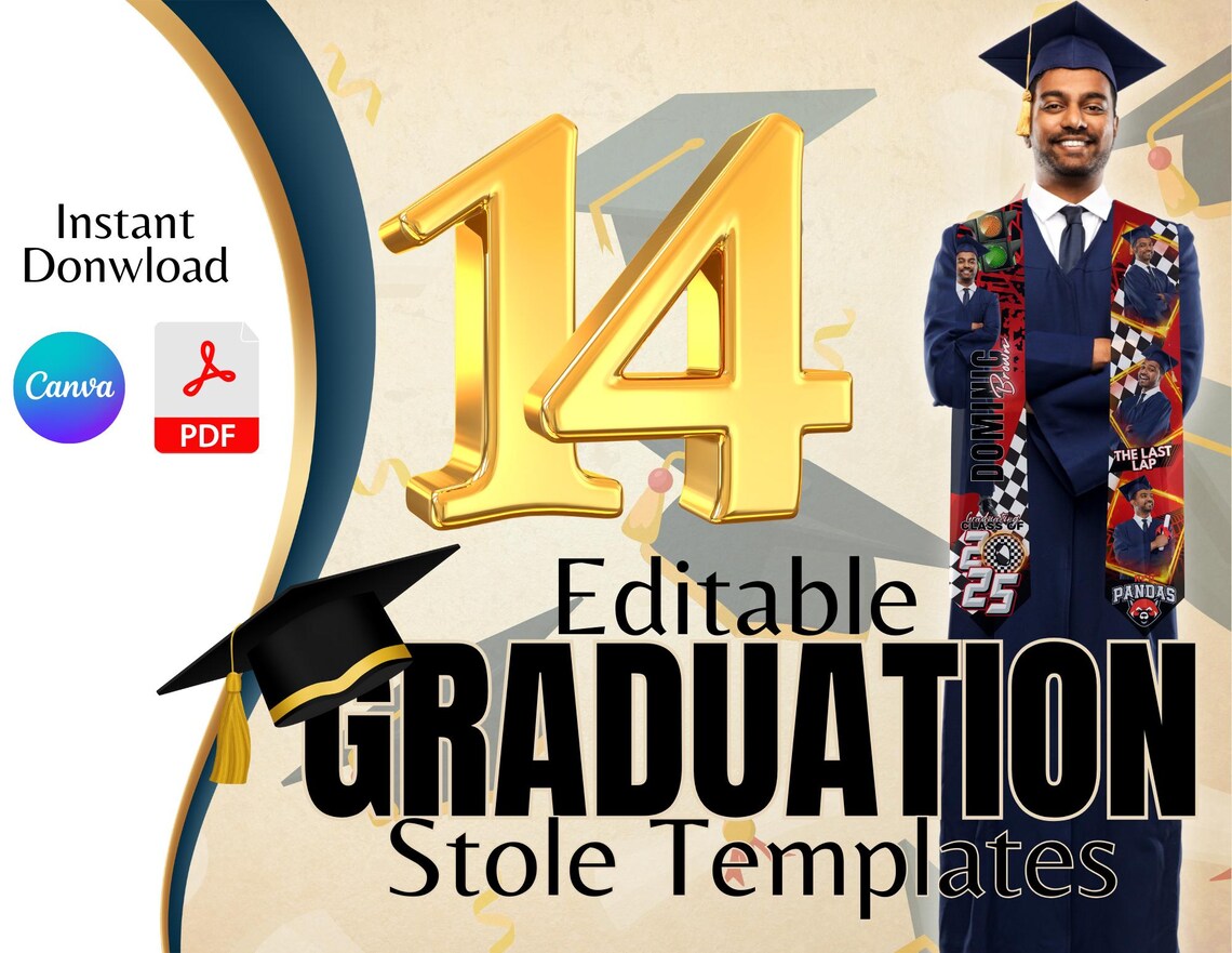 14 Graduation Stole Template Bundle, Graduation Stole, Sublimation ...