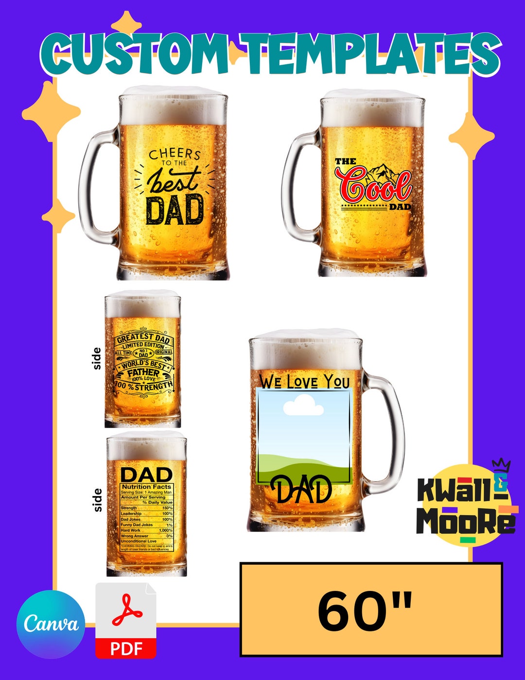 Editable Father's Day Beer Mug Template, Gift Box, Custom Gift Box ...