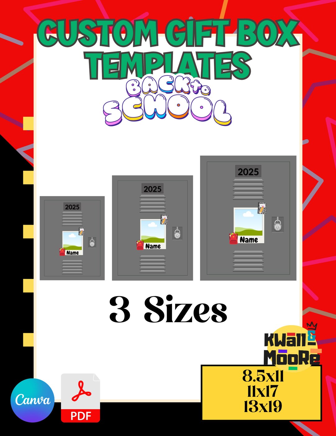 3 Size, Editable Back 2 School Locker Gift Box Template, Gift Box ...