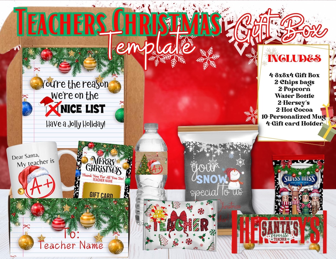Editable Teacher's Christmas Gift Box & Party Favor Bundle Template ...
