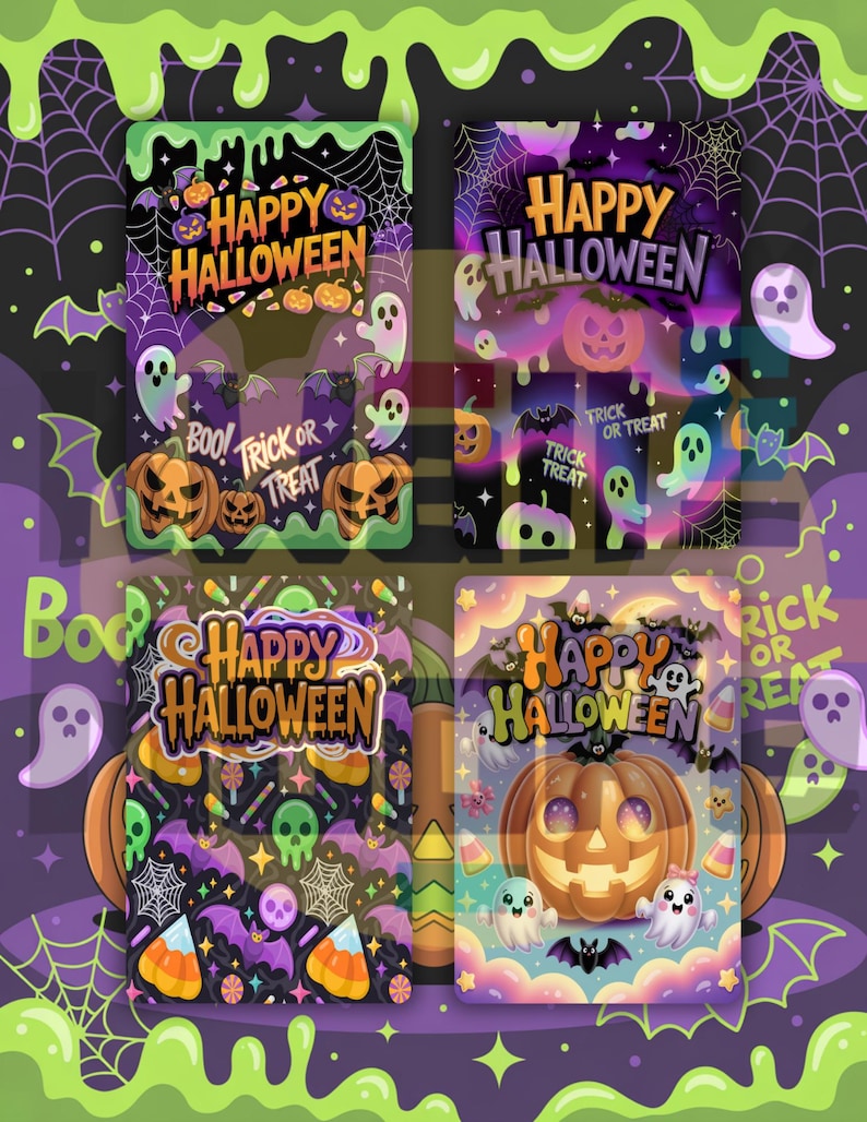 4 Halloween Treat Card Template Bundle Mockup INCLUDED - Etsy
