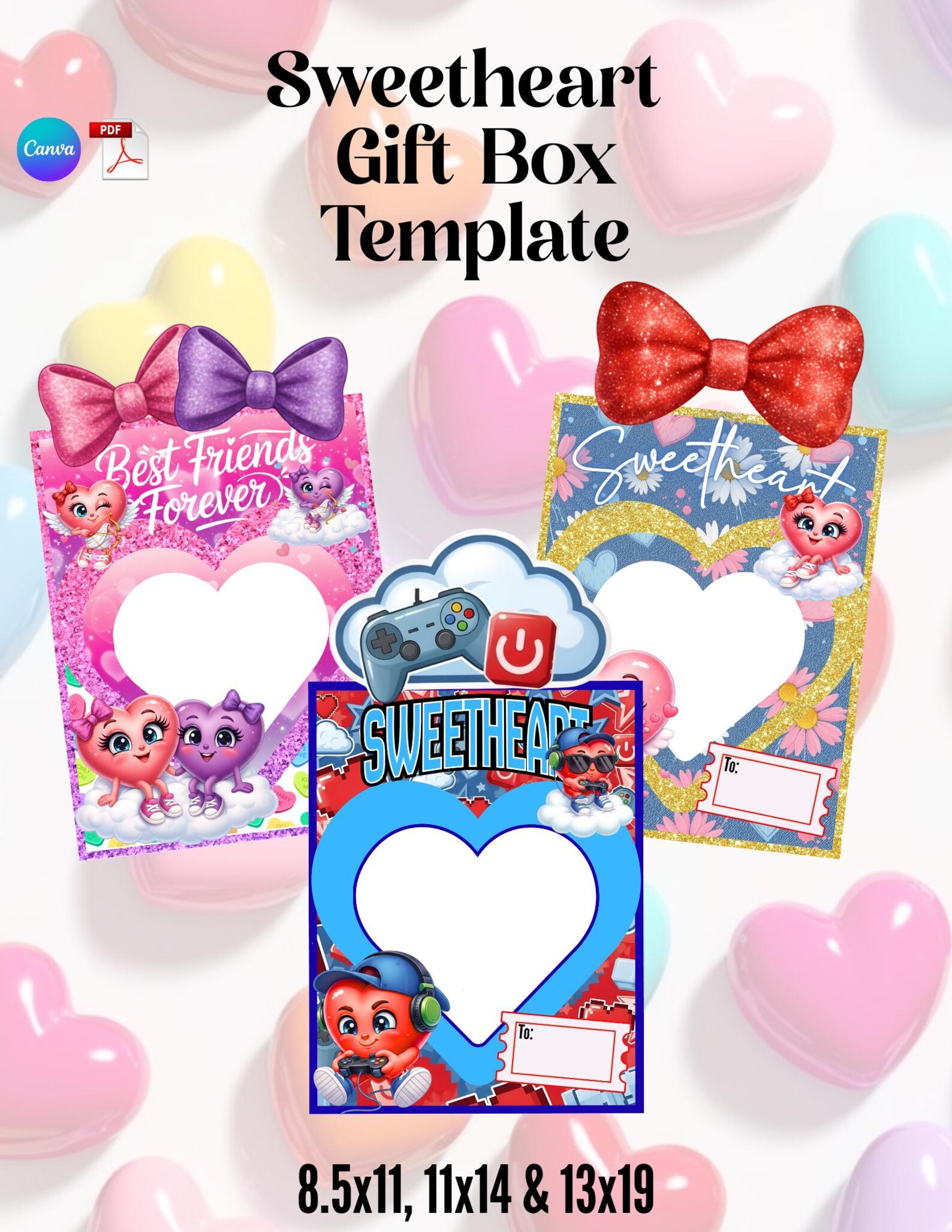 3 Sizes- Sweetheart Gift Box Template Bundle - Etsy