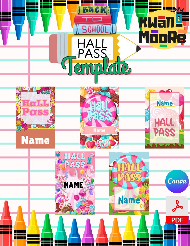 5 Editable Back 2 School Hall Pass Template, Back to School Mockup ...