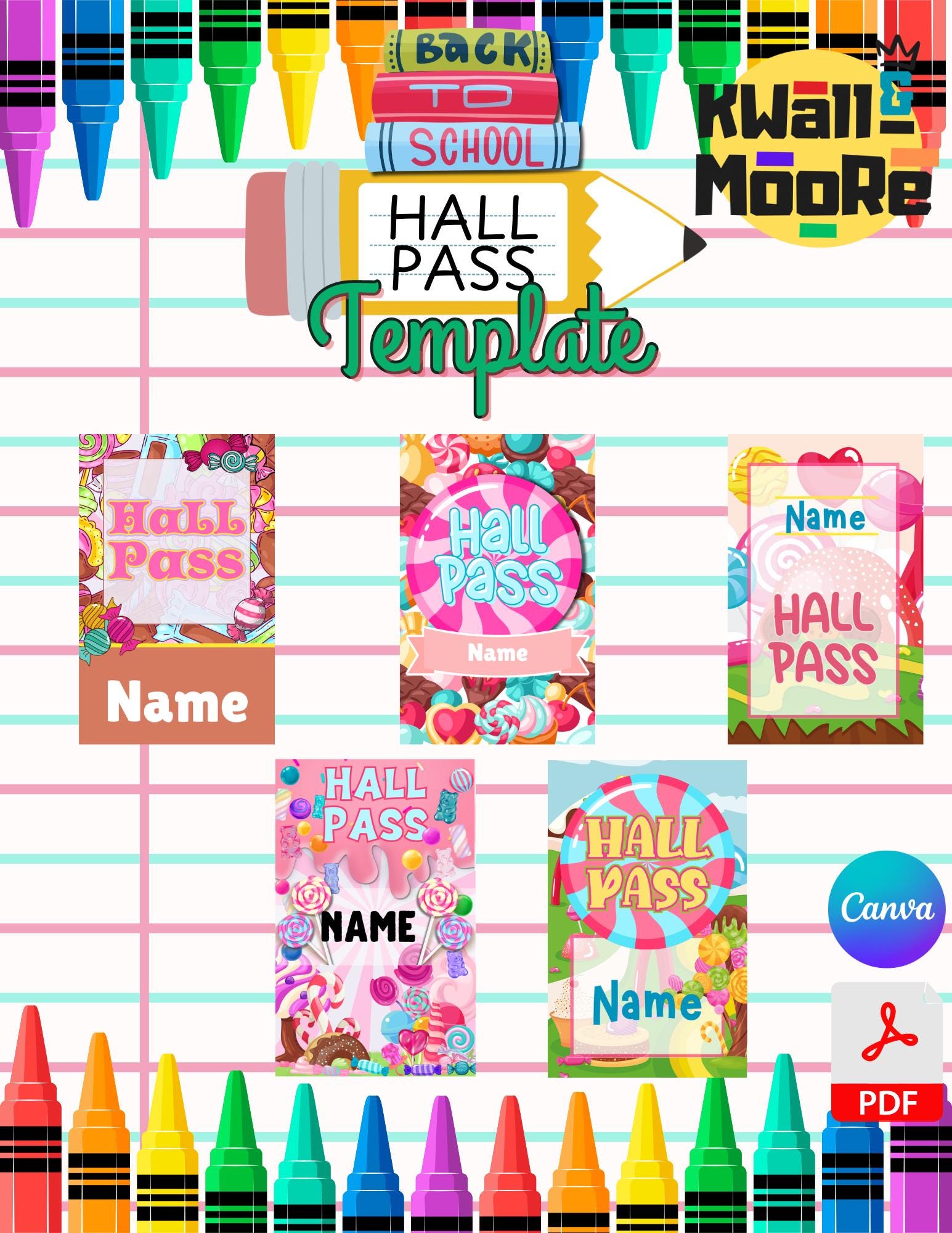 5 Editable Back 2 School Hall Pass Template, Back to School Mockup ...