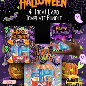 4 Halloween Treat Card Template Bundle Mockup INCLUDED - Etsy