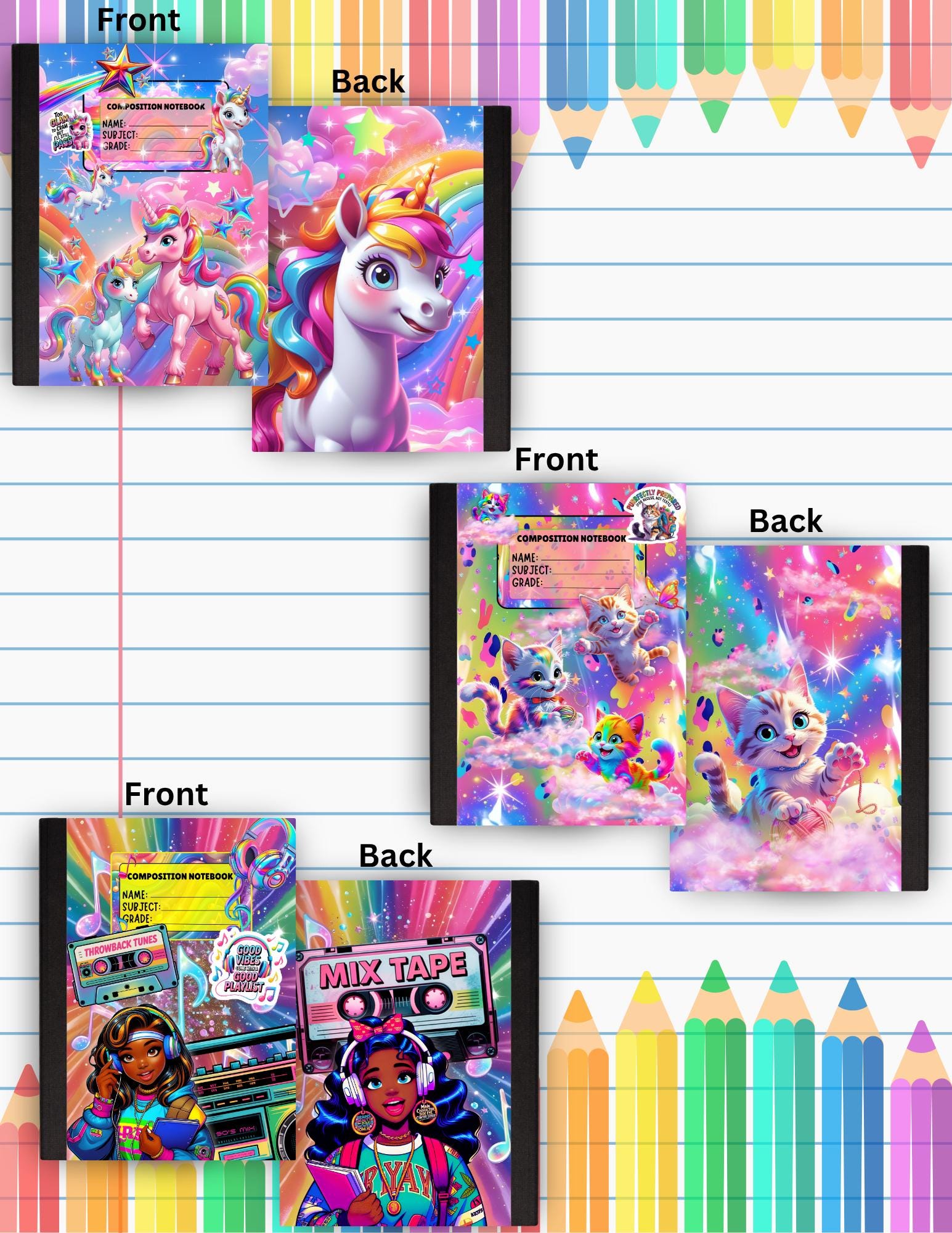 10 Remix Magic Composition Notebook Template Bundle, Back to School ...