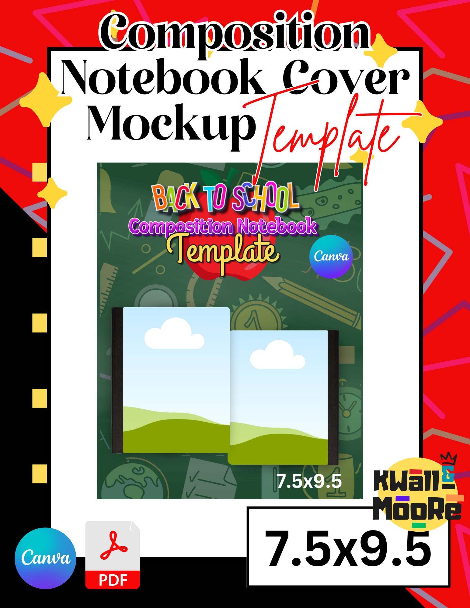 Composition Notebook Drag & Drop Template Mockup, Back to School Mockup ...