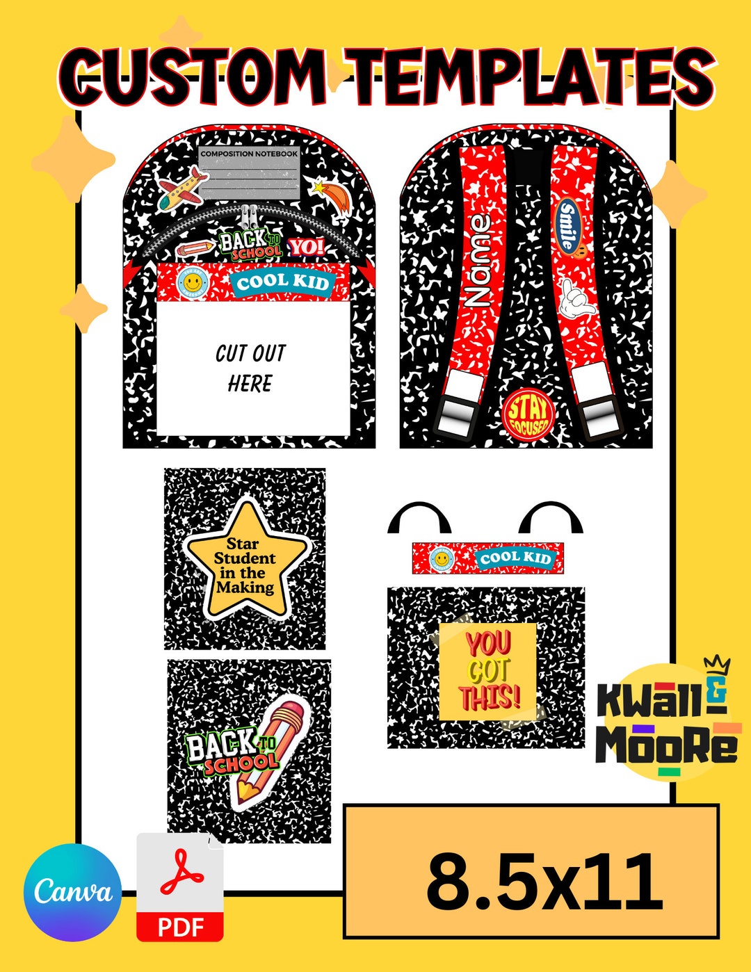 Editable Composition Backpack Gift Box Template, Gift Box, Custom Gift ...