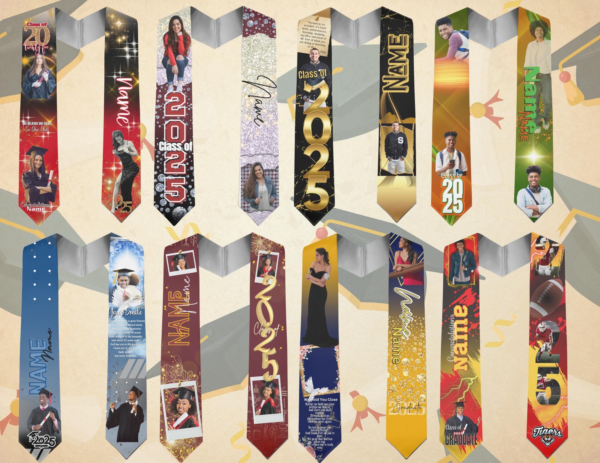 14 Graduation Stole Template Bundle, Graduation Stole, Sublimation ...