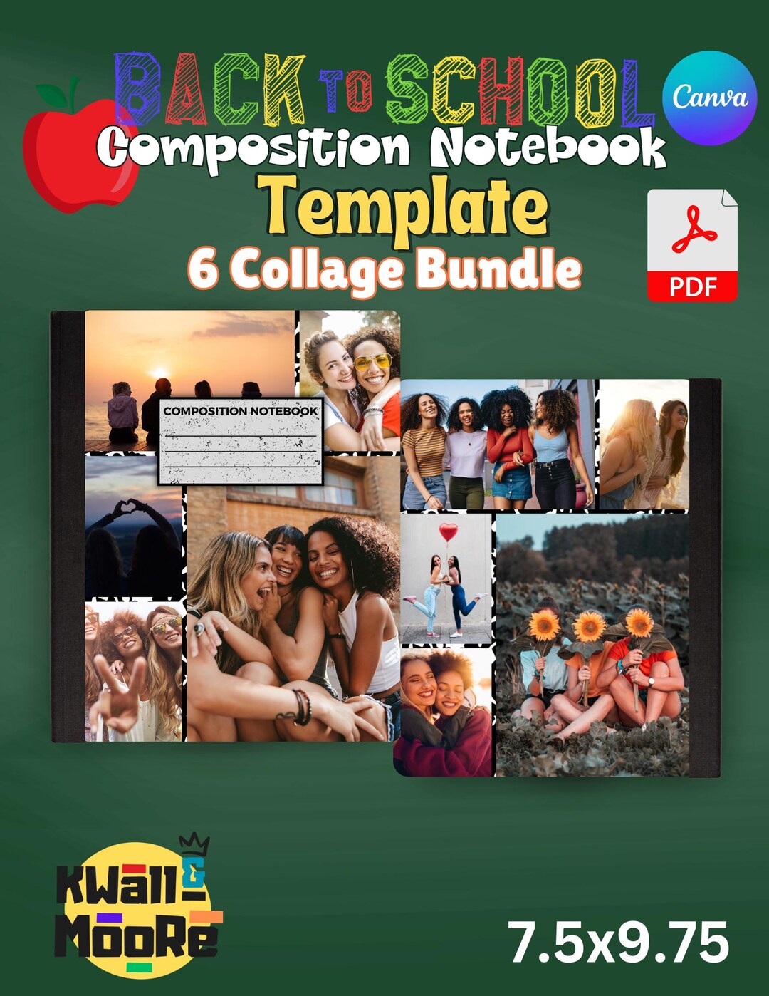 6 Collage Editable Composition Notebook Template, PDF, Digital Files ...