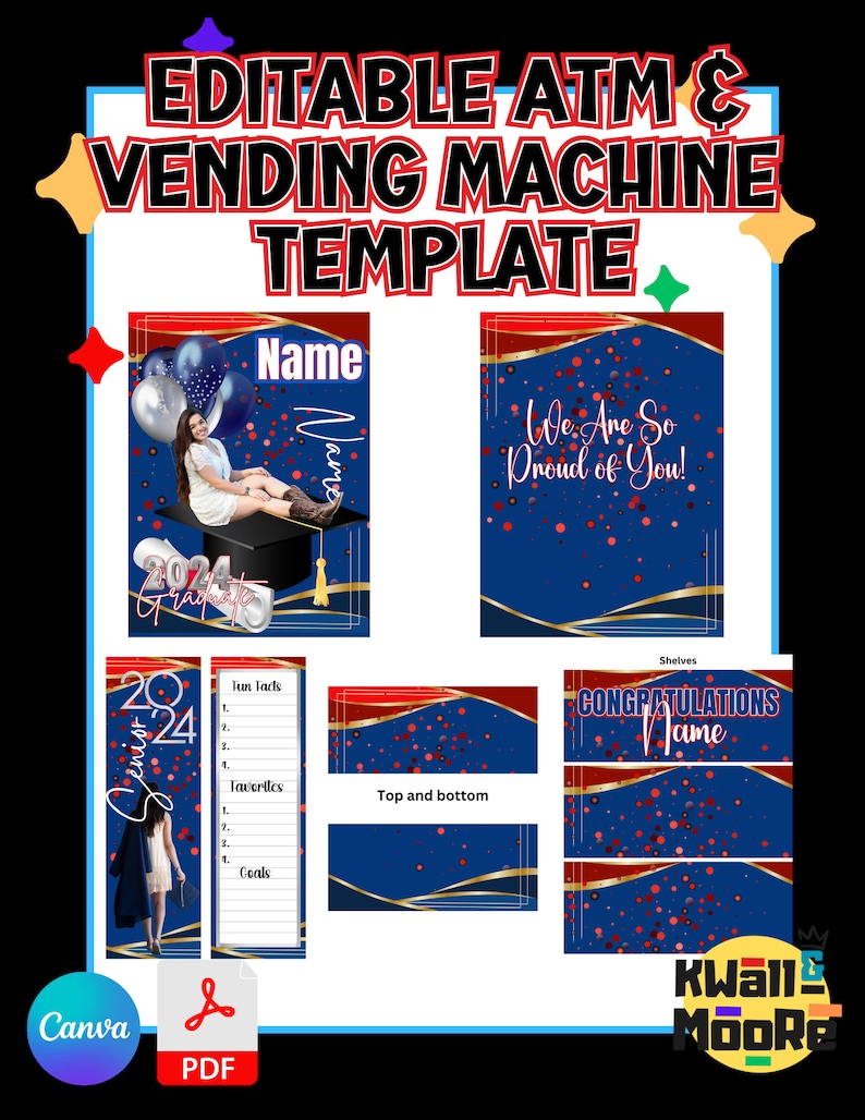 3 Sizes Blue and Red ATM & Vending Machine Gift Box Template, Custom ...