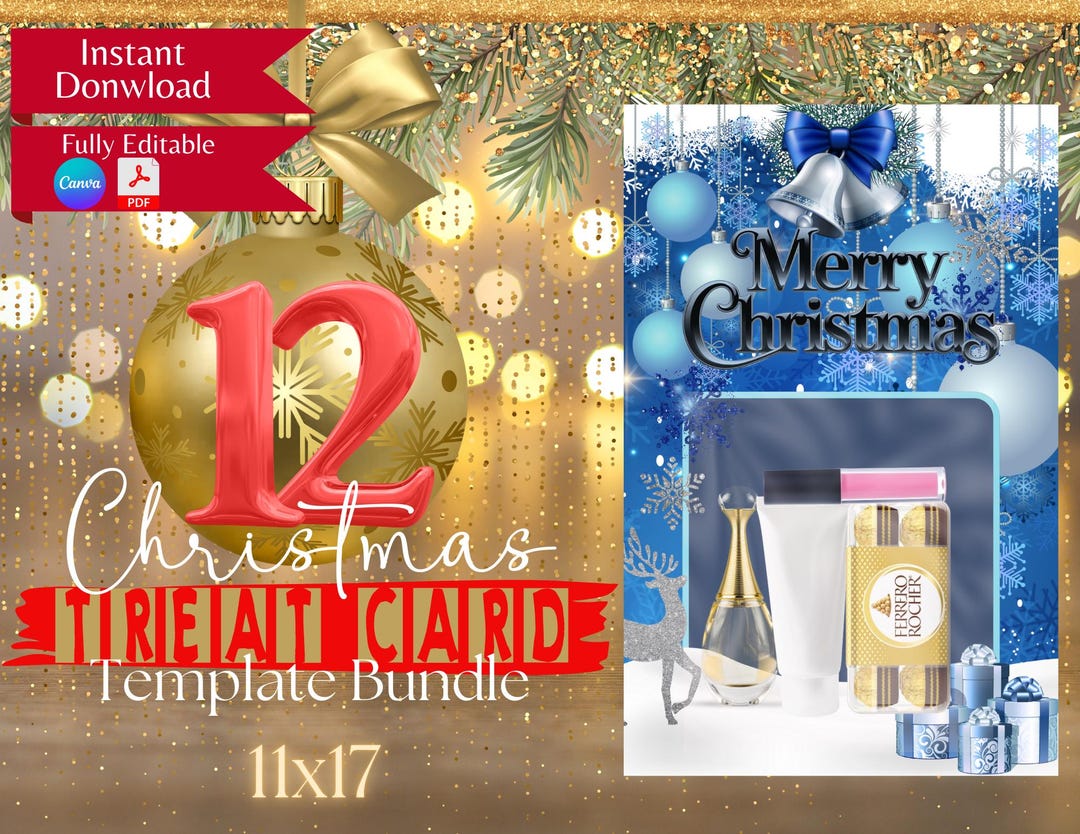 12 Editable Christmas Treat Card Template Bundle, 11x17, Christmas ...