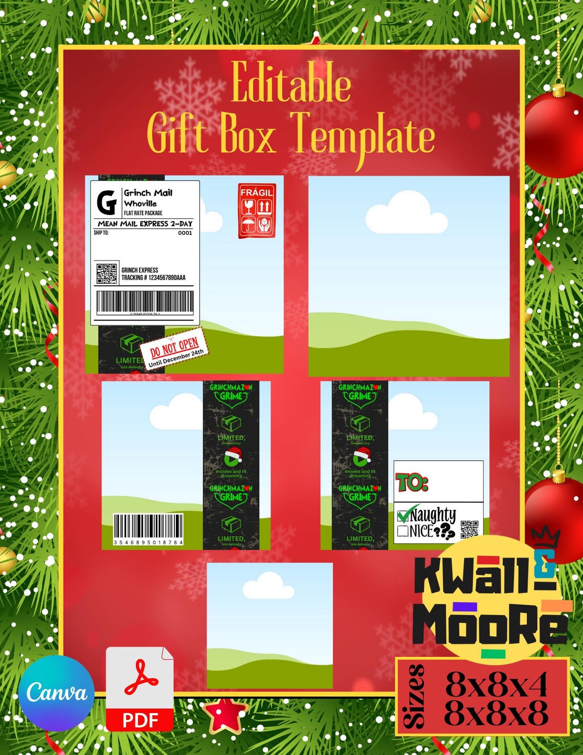Christmas Drag N Drop Gift Box Template Bundle, Gift Box, Custom Gift ...