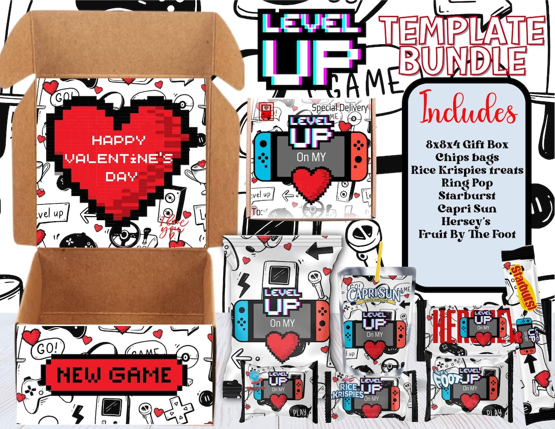 Editable Level up on My Heart Gift Box & Treat Bundle Template, Custom ...