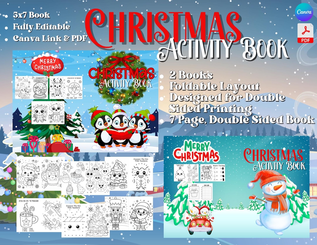2 Editable 5x7 Kids Christmas Activity Template, Kids Coloring Book ...