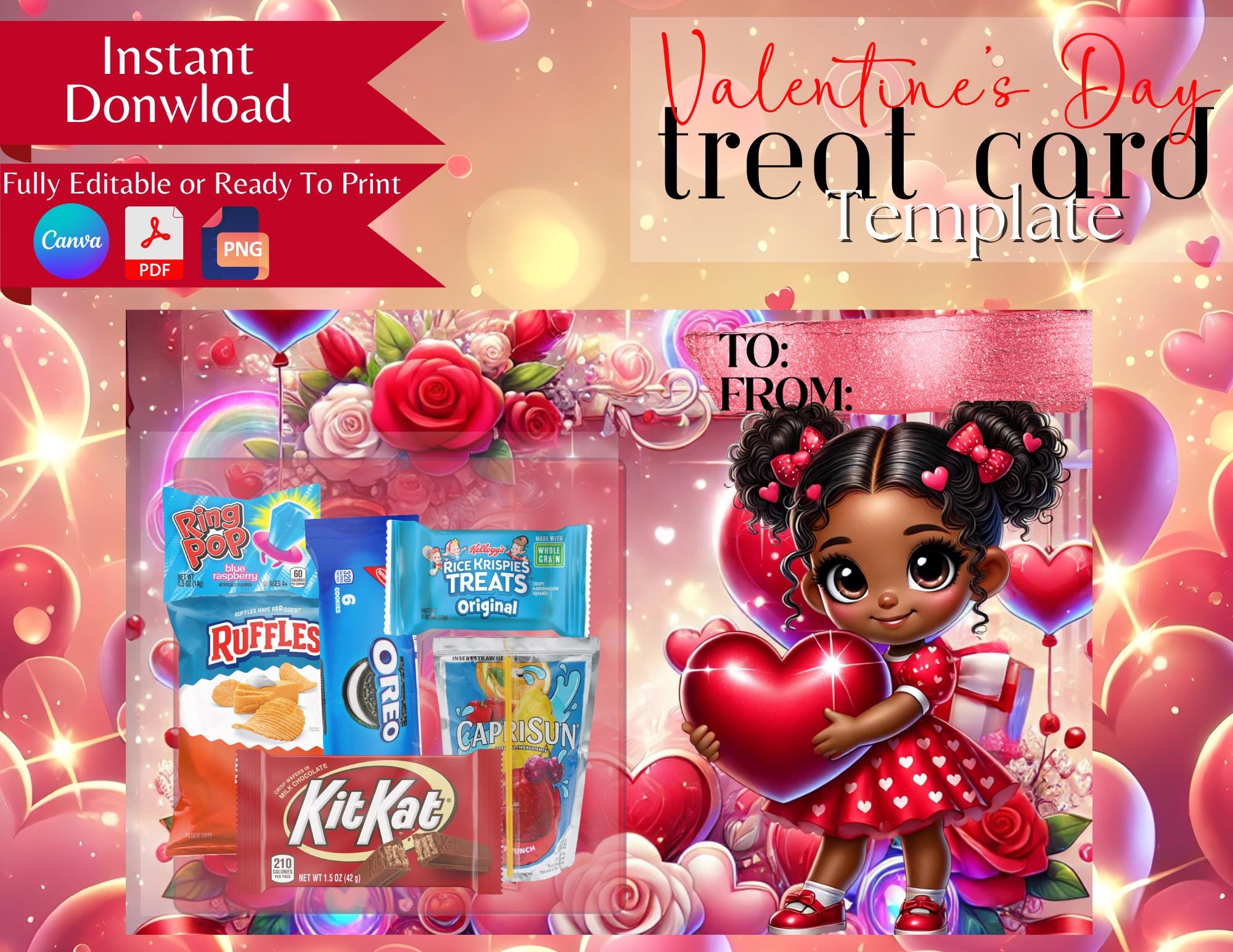 7-8.5x11 Cute Valentine Treat Card Template, Treat Card Template, Drag ...