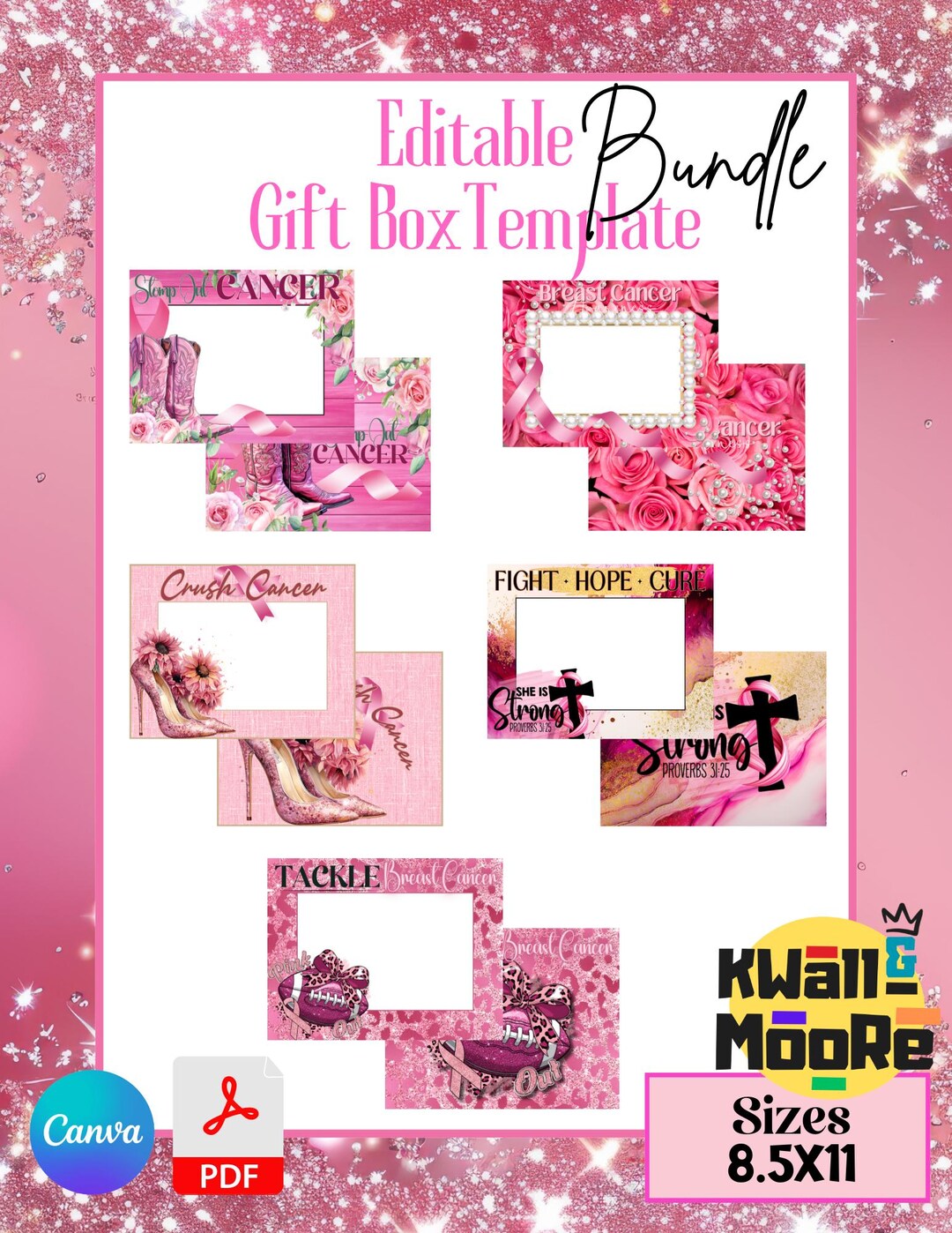 5 Breast Cancer Gift Box Template, Editable Template, Digital File ONLY ...