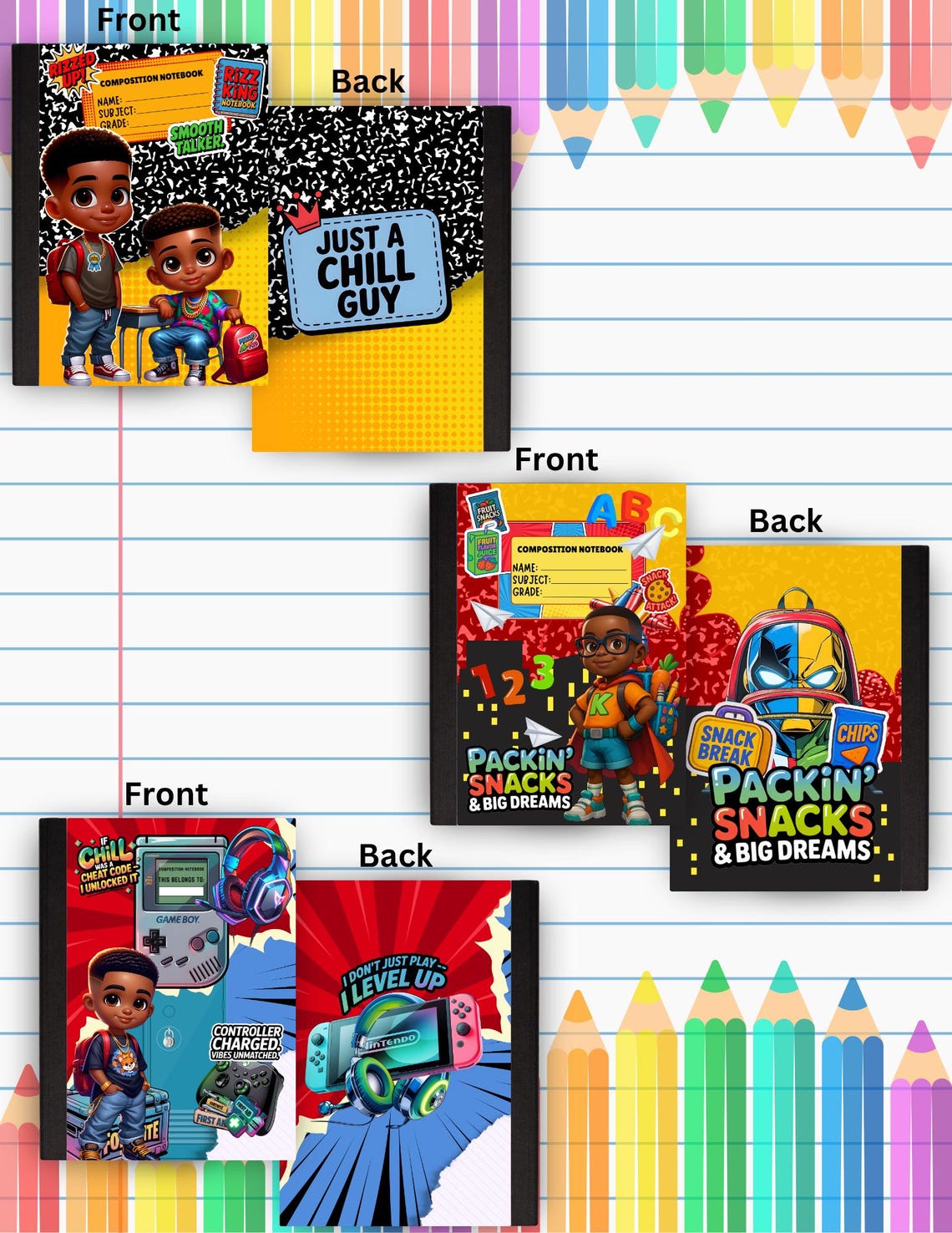 12 Rizz Magic Composition Notebook Template Bundle, Back to School ...