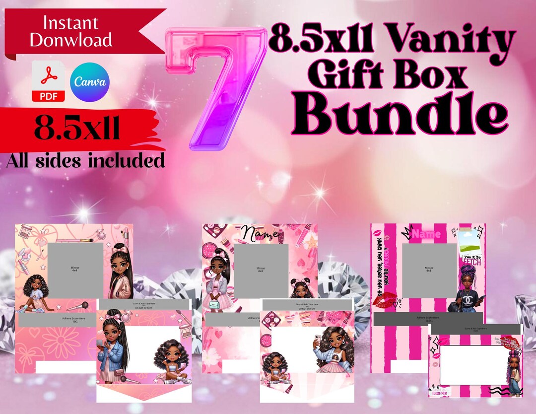 7 Fully Editable 8.5x11 Vanity Gift Box Template Bundle, Custom Easter ...