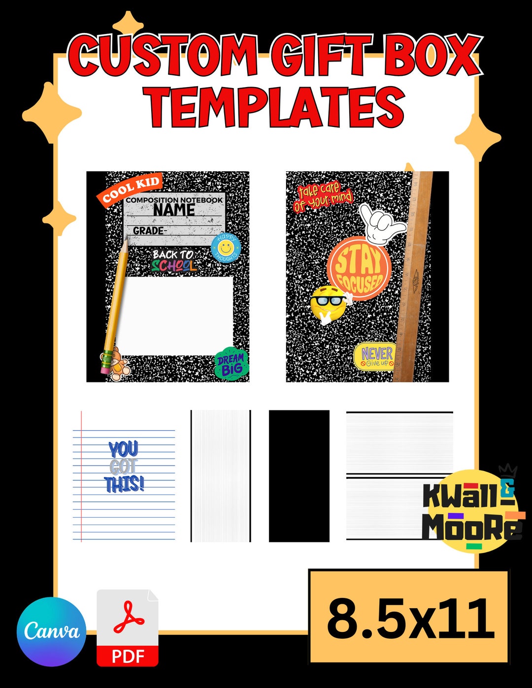 Editable 8.5x11 Composition Notebook Gift Box Template, Gift Box ...