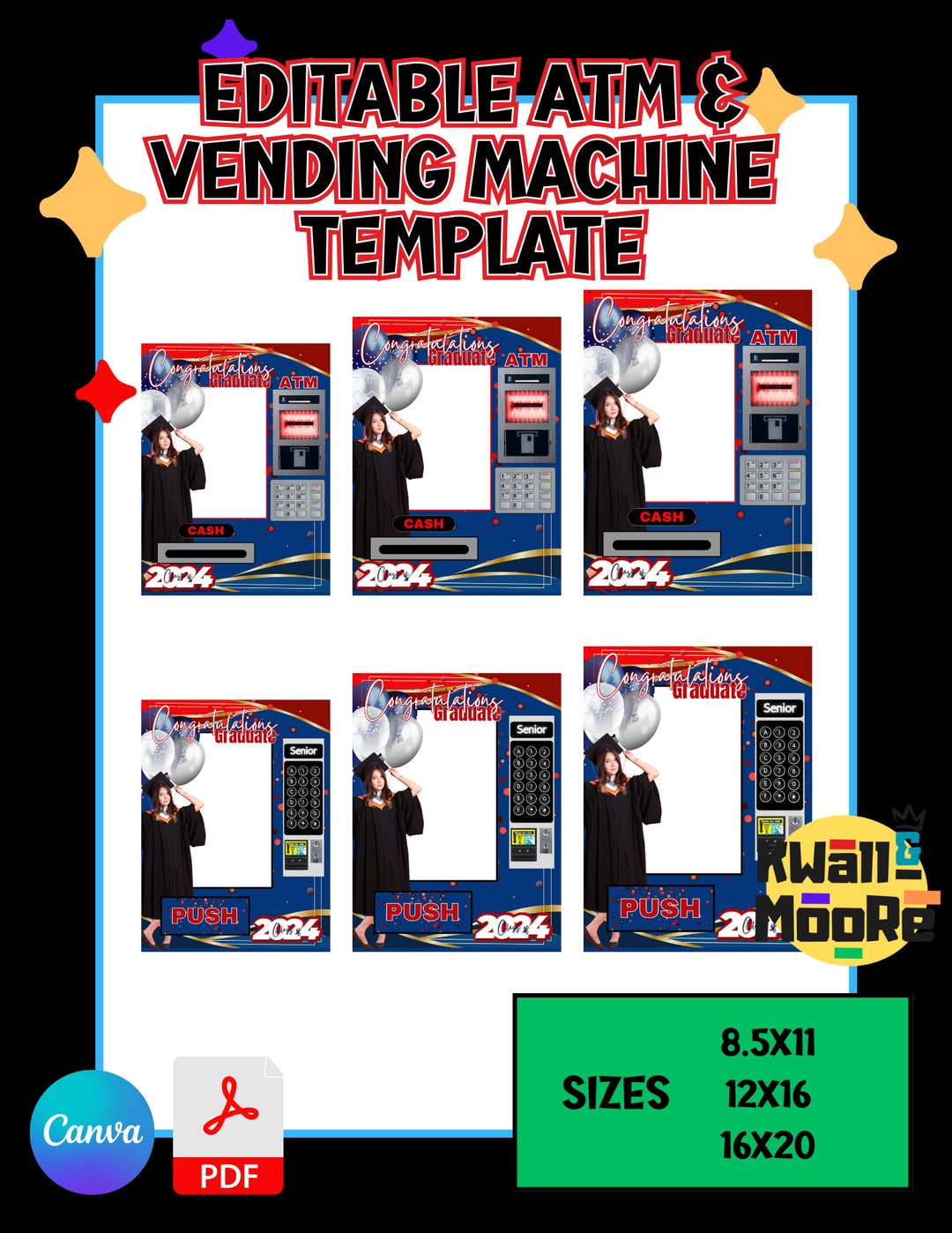 3 Sizes Blue and Red ATM & Vending Machine Gift Box Template, Custom ...
