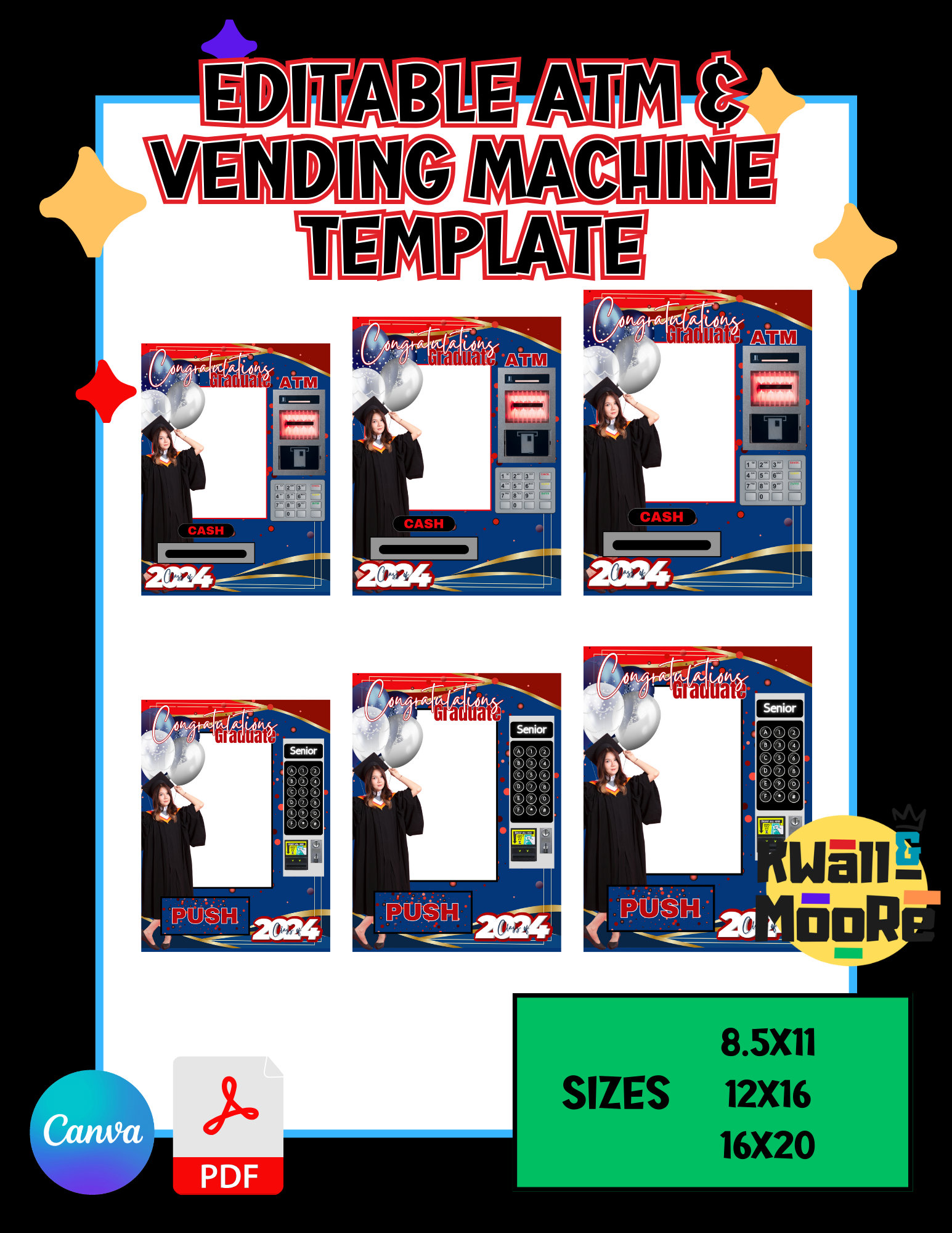 3 Sizes Blue and Red ATM & Vending Machine Gift Box Template, Custom ...