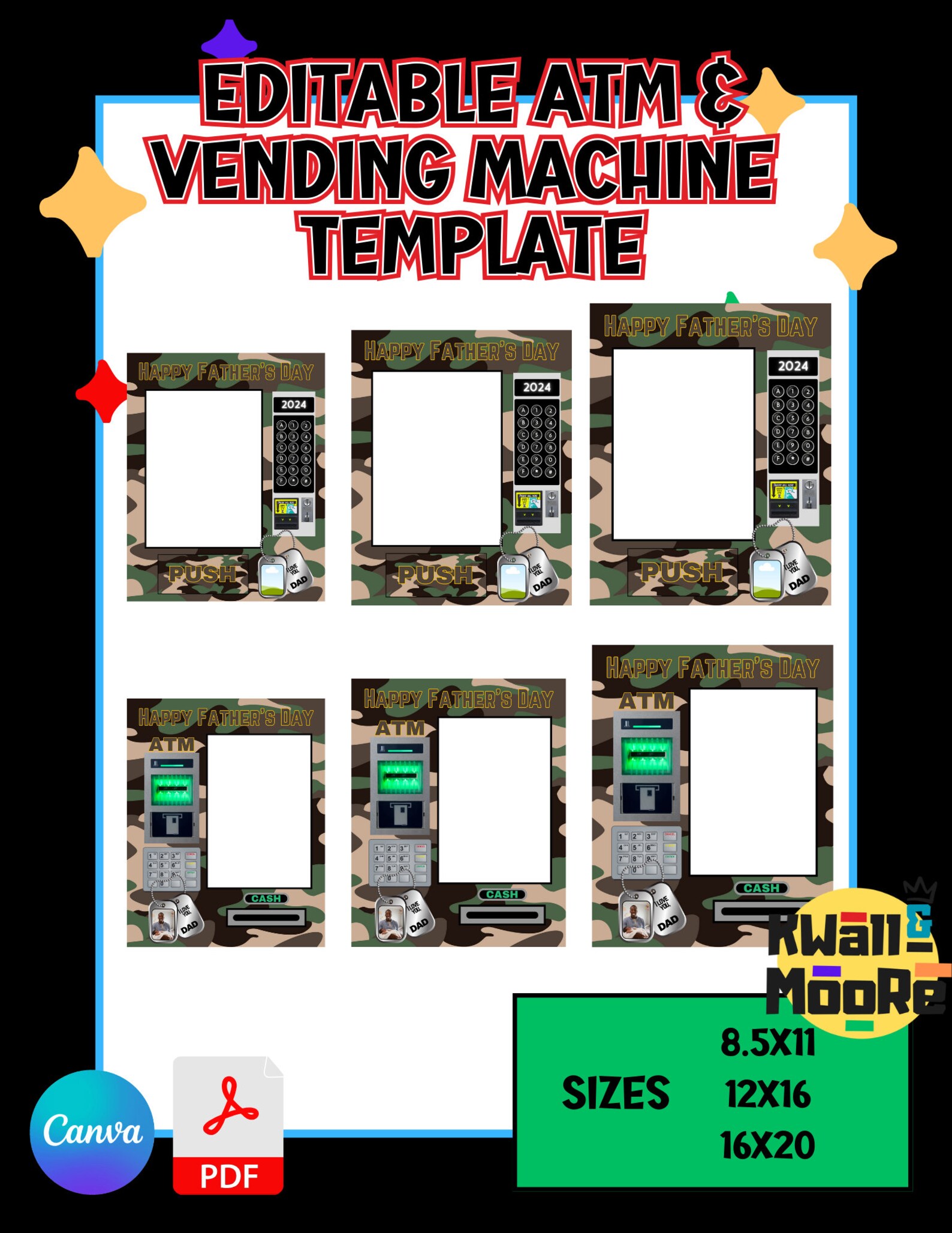 3 Sizes Army Theme Father's Day ATM & Vending Machine Gift Box Template ...