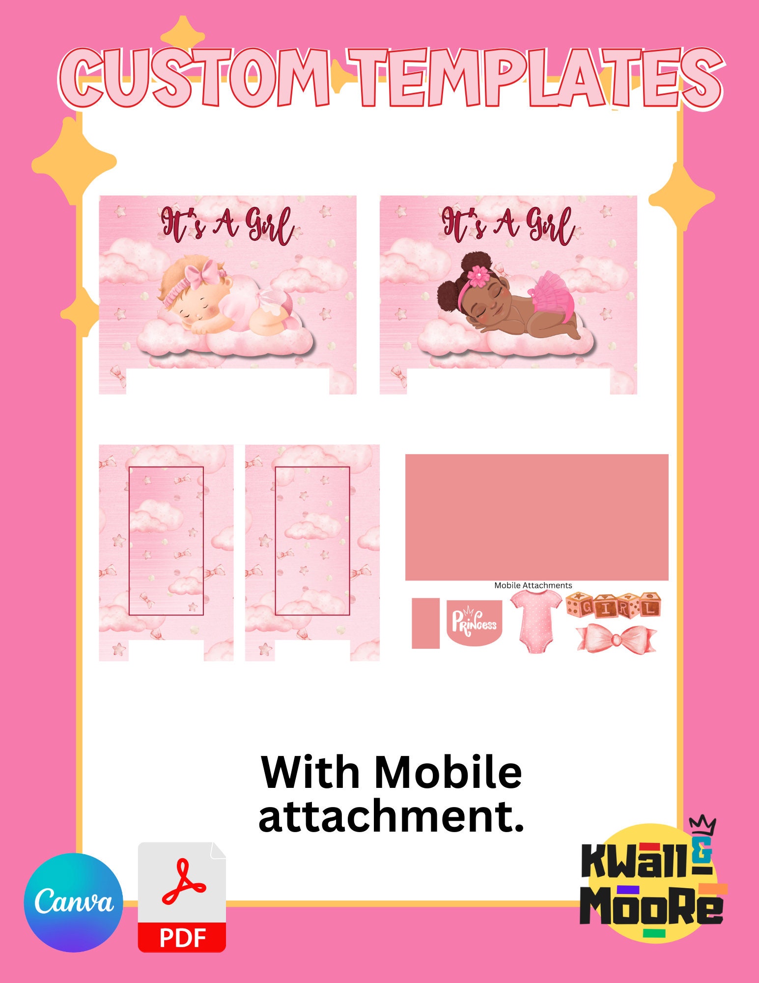 3 Sizes Pink Bows Baby Crib Gift Box Template, Custom Gift Box, Foam ...