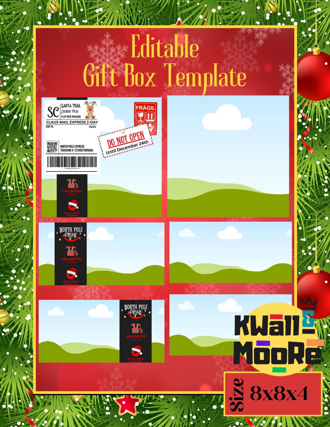 North Pole Drag N Drop 8x8x4 Gift Box, Christmas Gift Box, Canvas Link ...