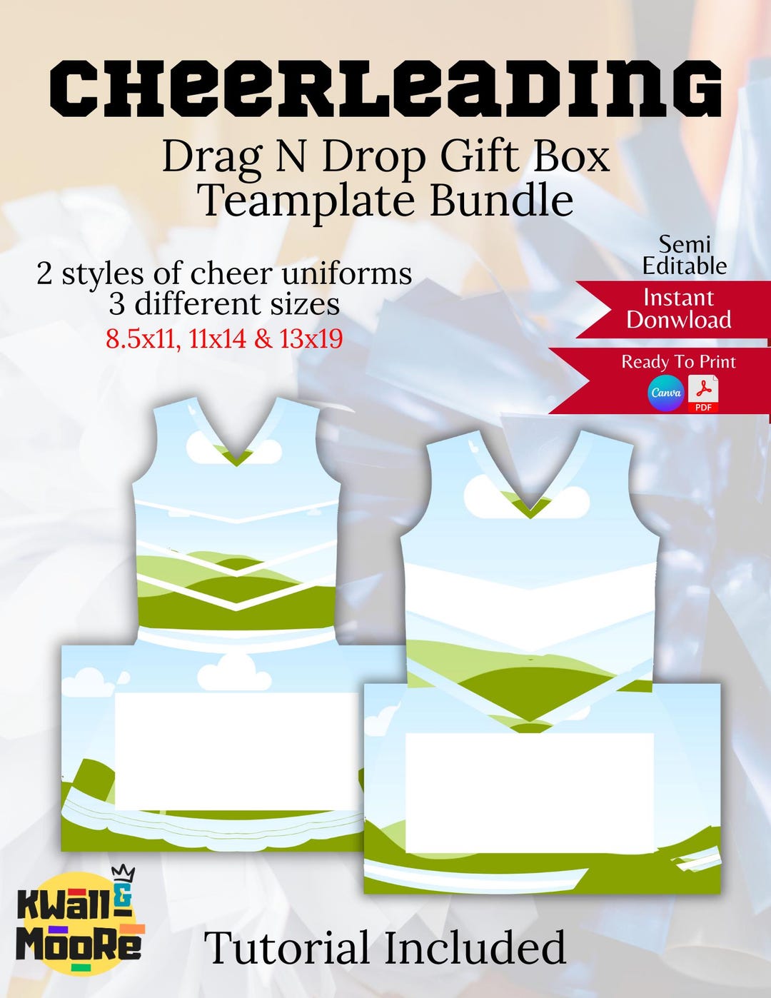 Cheerleading Drag N Drop Gift Box Template Bundle Tutorial Included - Etsy